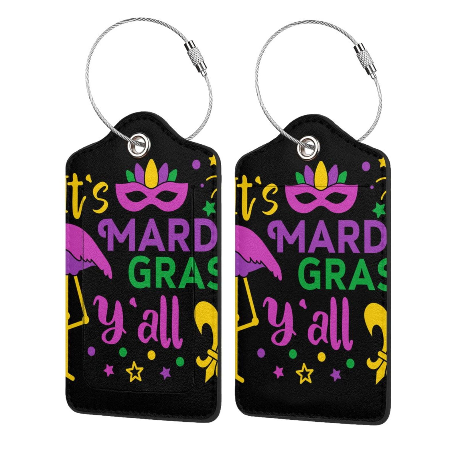 Disketp 2 Pcs Luggage Tag For Suitcase,Mardi Gras With Flamingo Leather ...