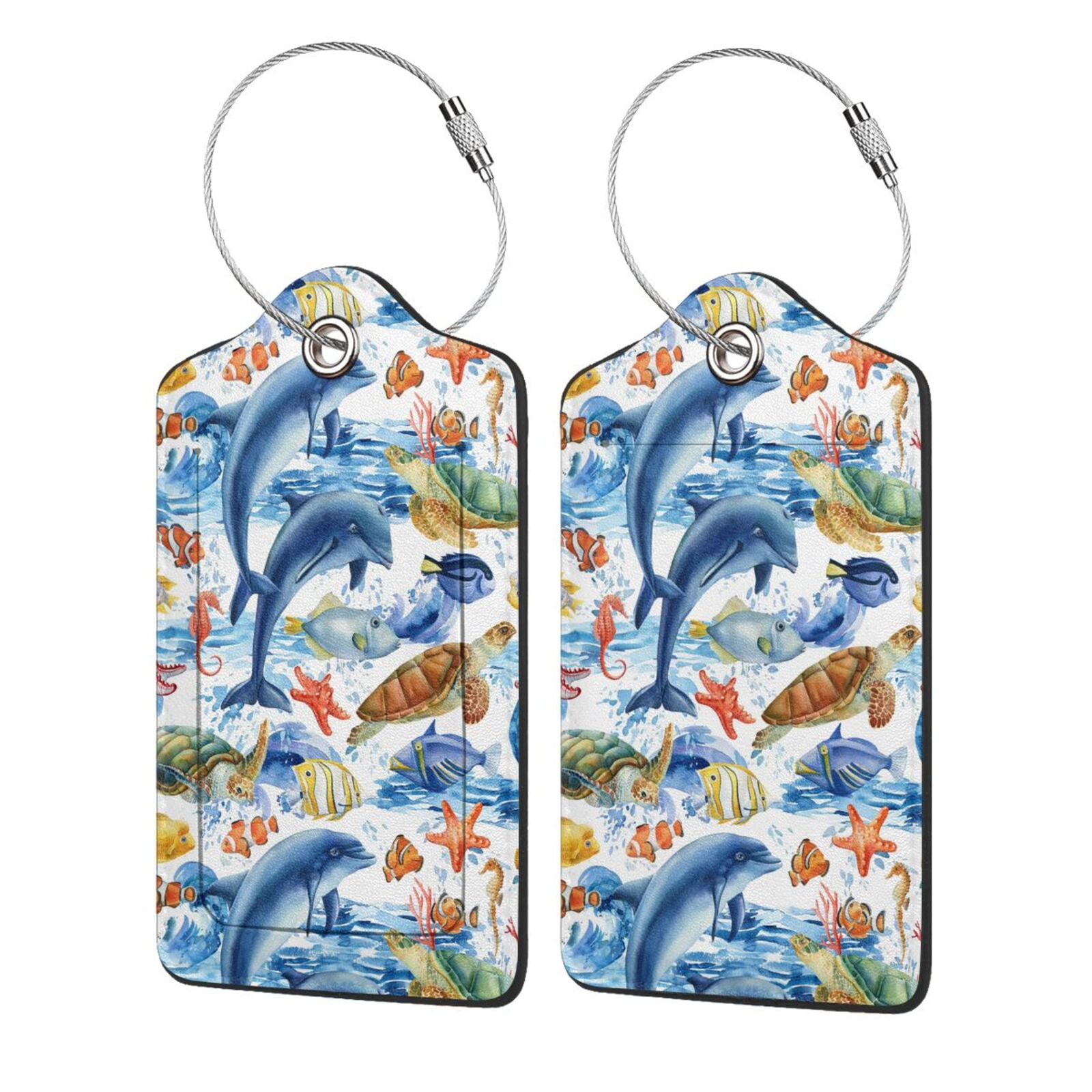 Disketp 2 Pcs Luggage Tag For Suitcase,Marine Animals Leather Baggage ...