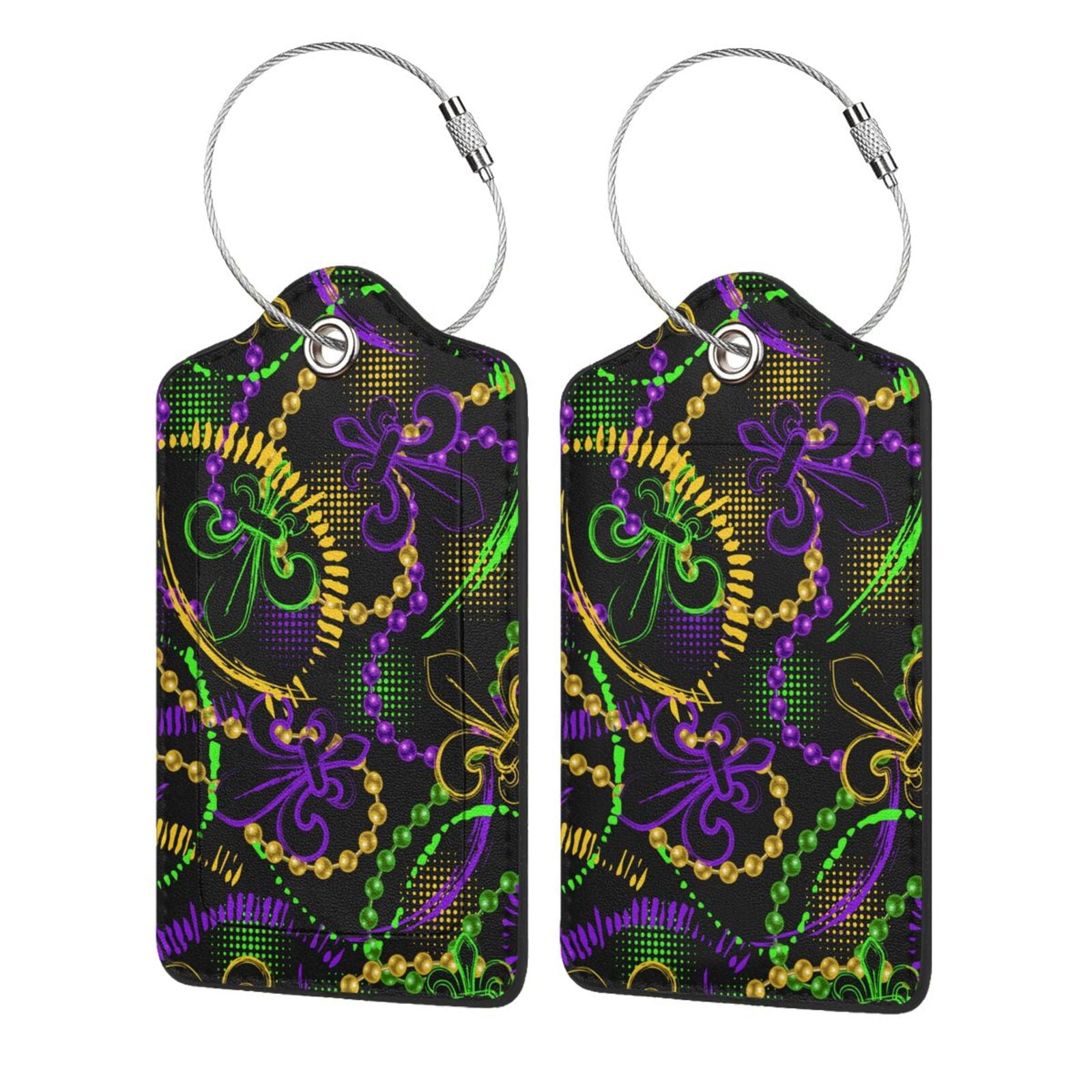 Disketp 2 Pcs Luggage Tag For Suitcase,Neon Mardi Gras Leather Baggage ...