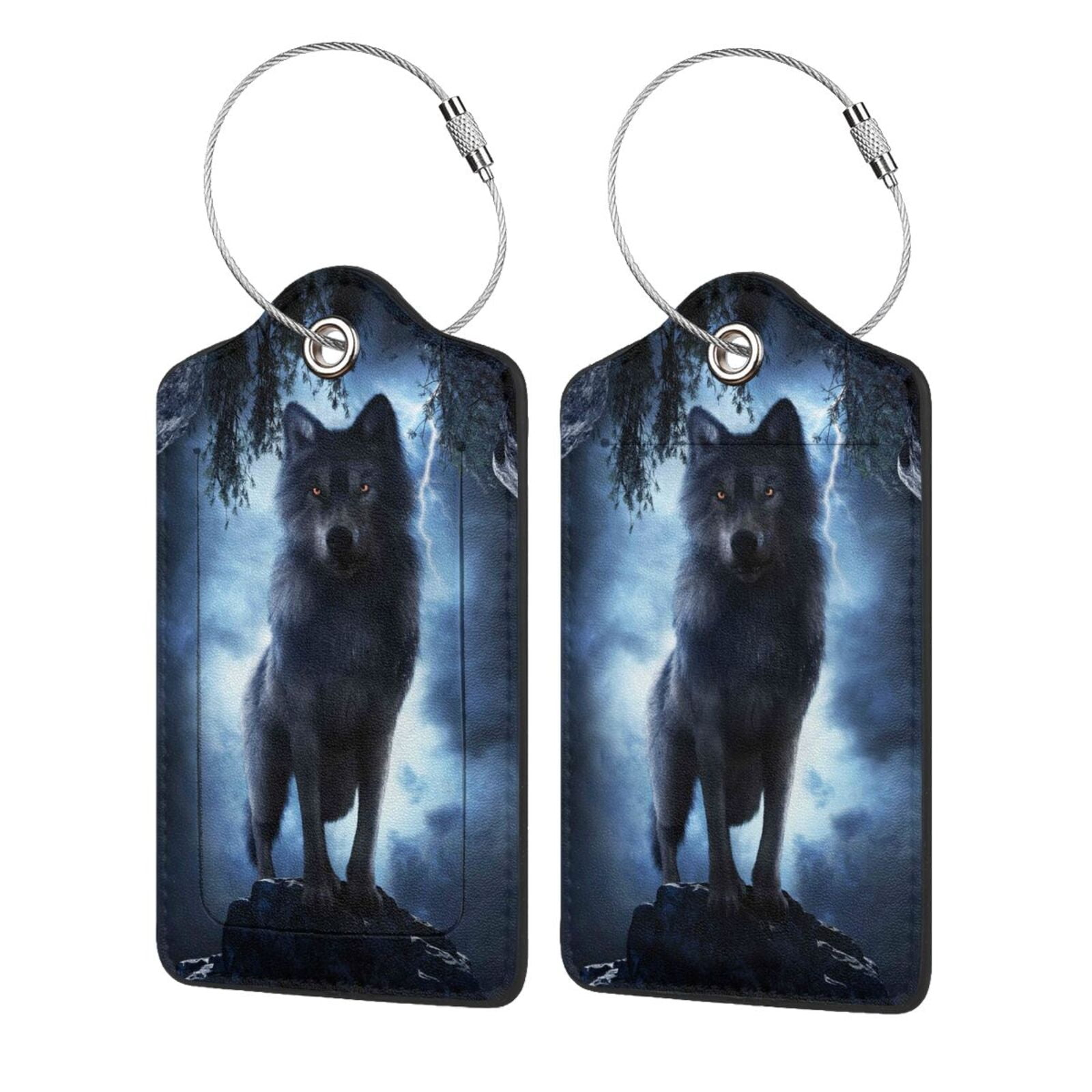 Disketp 2 Pcs Luggage Tag For Suitcase,Night Scene Of Wolves Leather ...