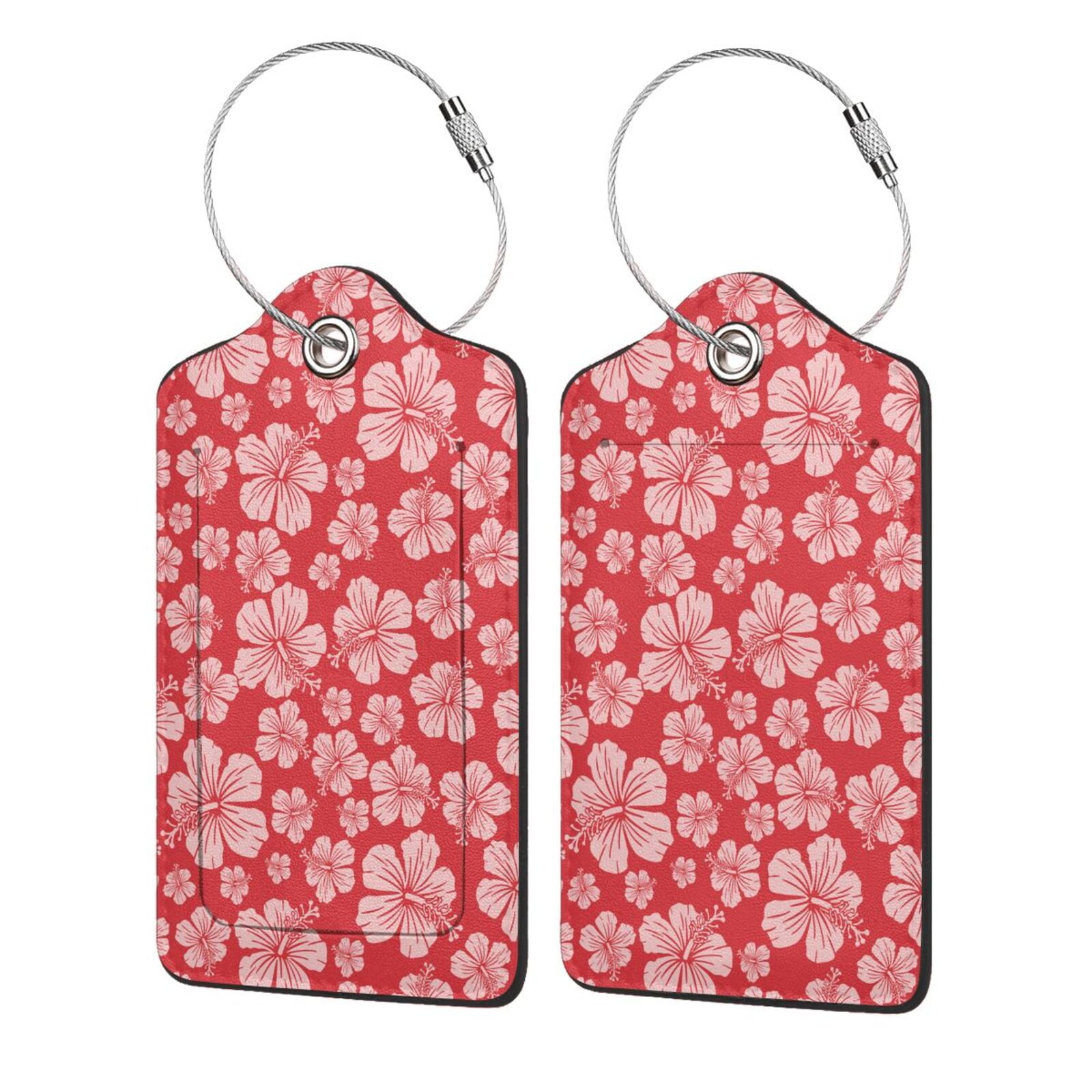 Disketp 2 Pcs Luggage Tag For Suitcase,Red Hibiscus Flower Leather ...