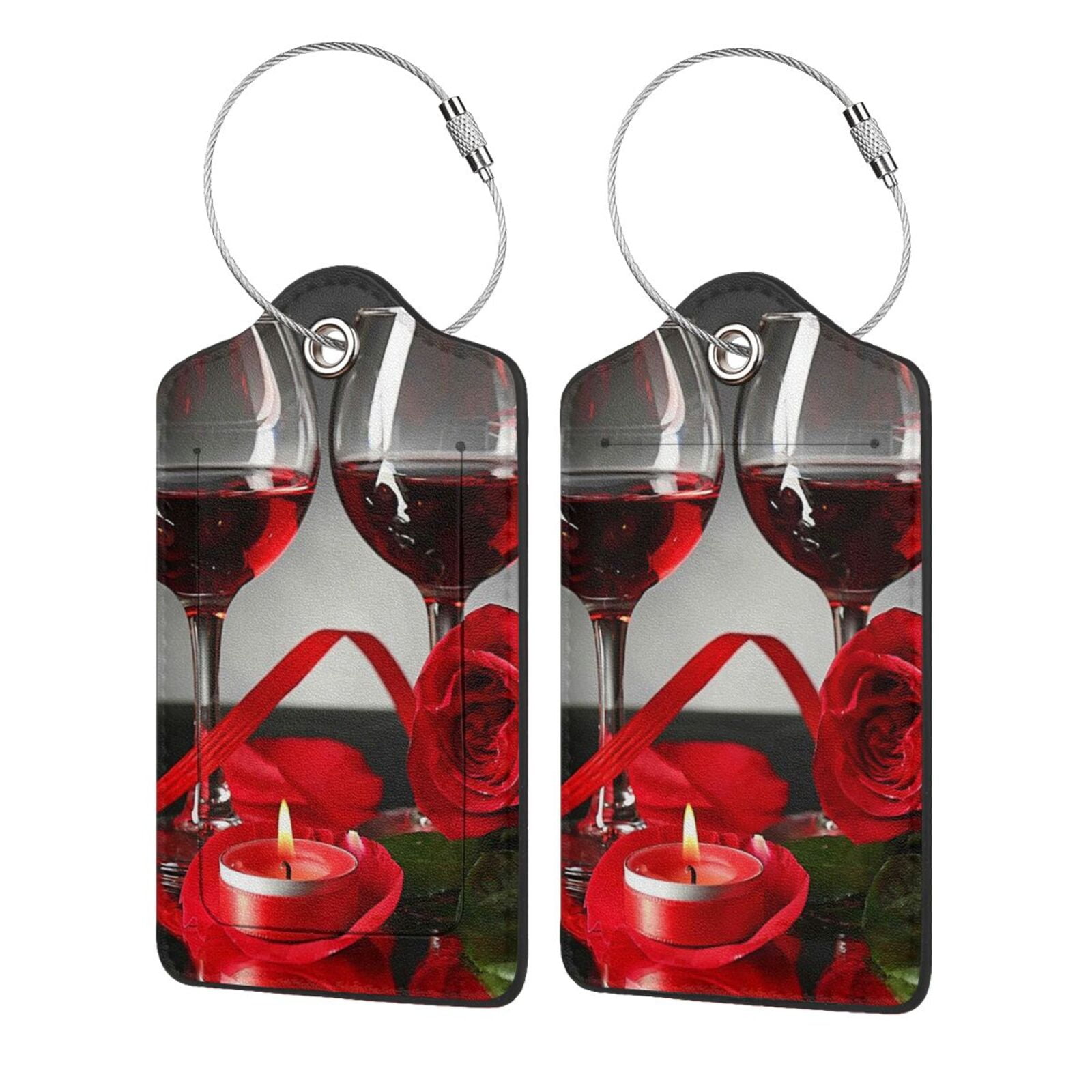 Disketp 2 Pcs Luggage Tag For Suitcase,Red Wine Rose Leather Baggage ...