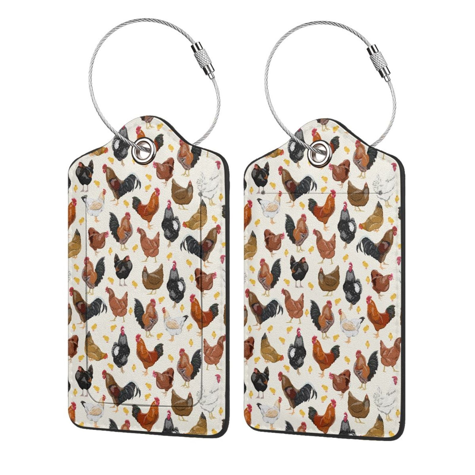 Disketp 2 Pcs Luggage Tag For Suitcase,Roosters And Chickens Leather ...