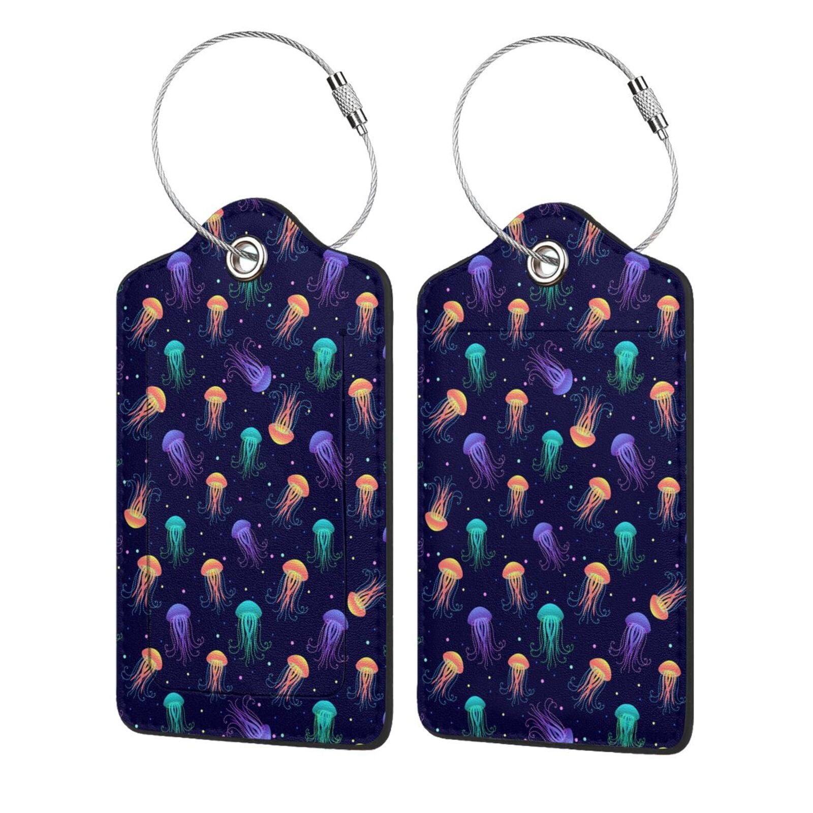 Disketp 2 Pcs Luggage Tag For Suitcase,Sea Jellyfish Leather Baggage ...