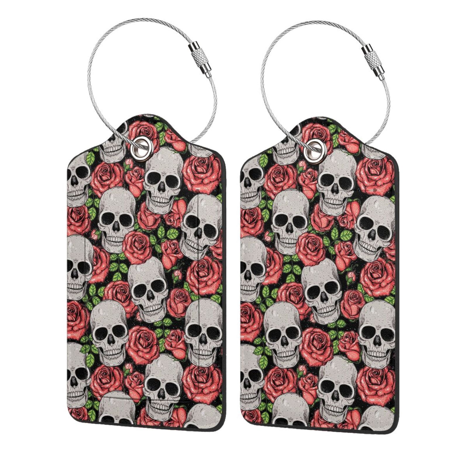 Disketp 2 Pcs Luggage Tag For Suitcase,Skull And Roses Leather Baggage ...