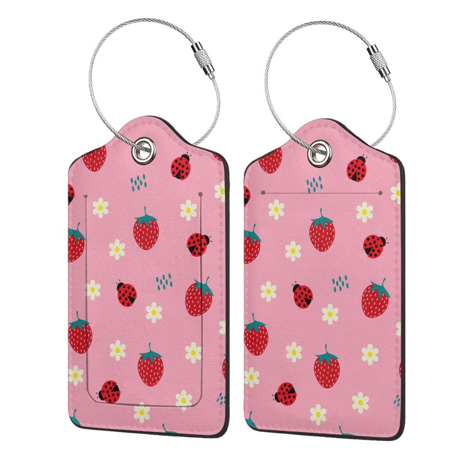 Disketp 2 Pcs Luggage Tag For Suitcase,Strawberry And Ladybugs Leather ...