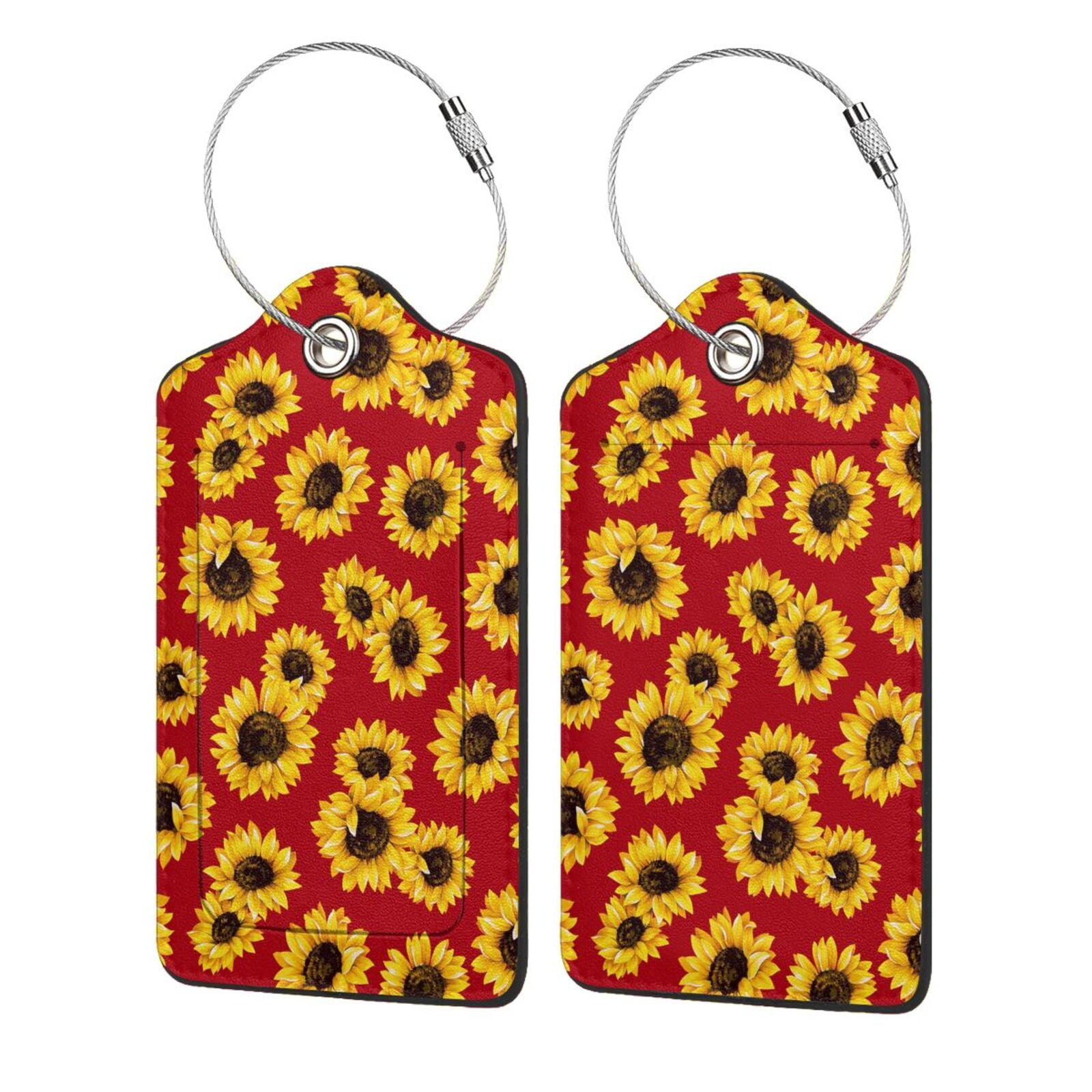 Disketp 2 Pcs Luggage Tag For Suitcase,Sunflowers On Red Leather ...