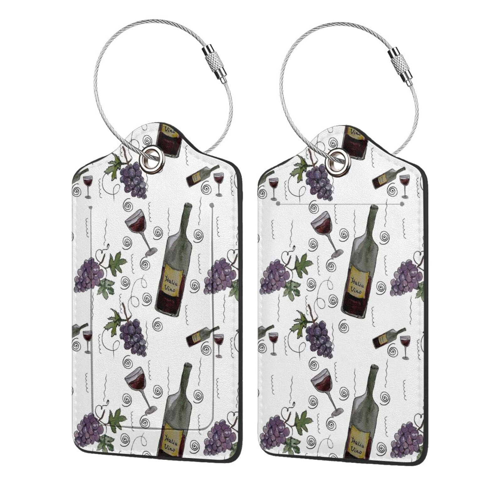 Disketp 2 Pcs Luggage Tag For Suitcase,Wine Bottles And Grapes Leather ...