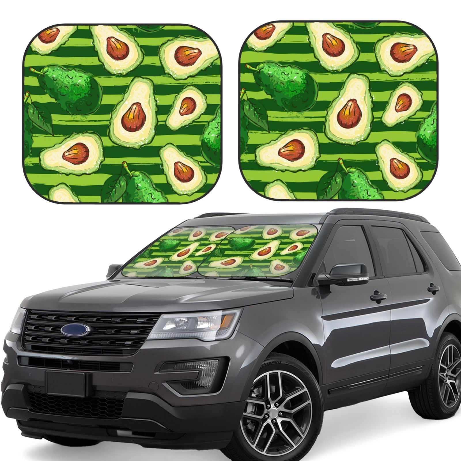 Disketp 2 Piece Avocado Green Striped Pattern Windshield Sunshades ...