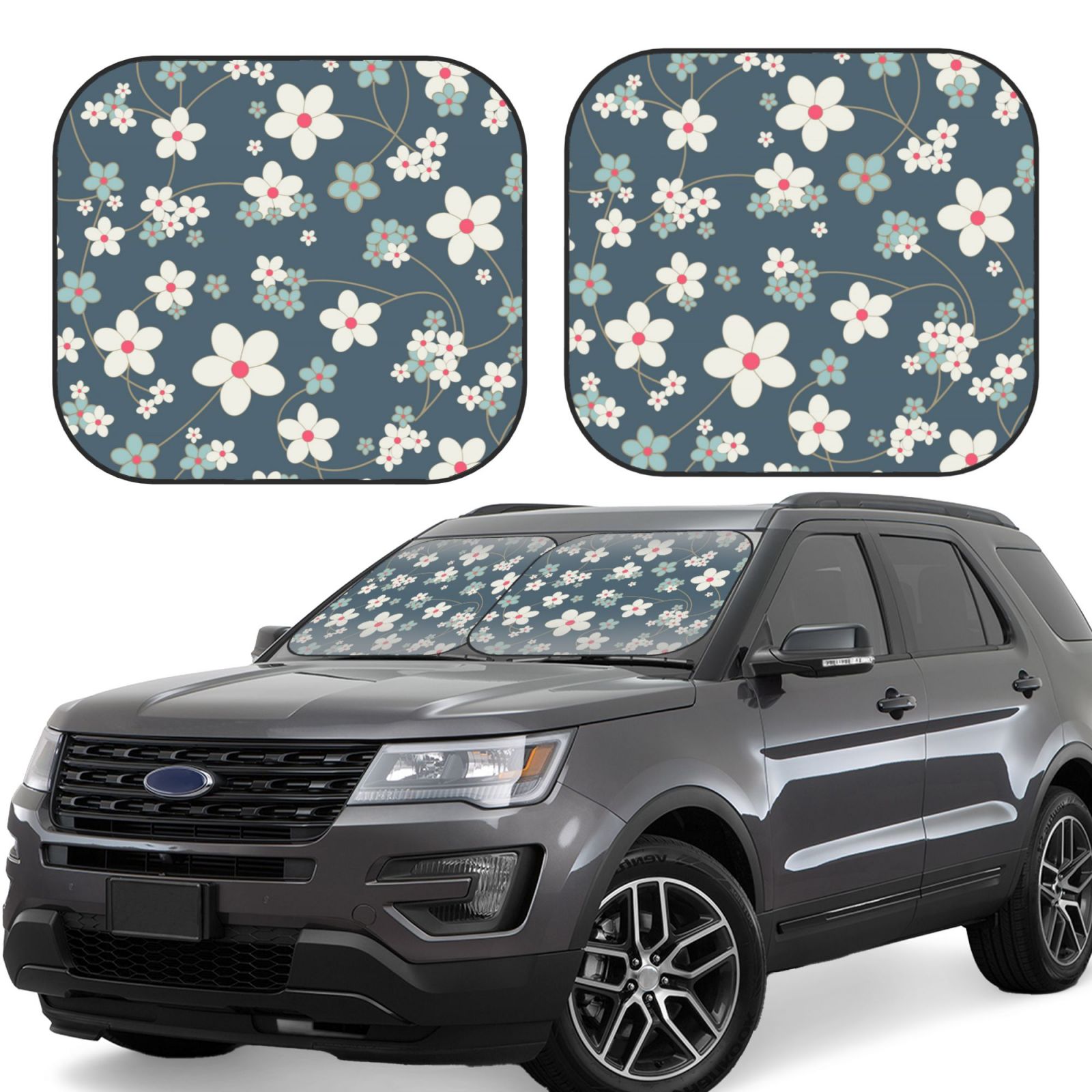 Disketp 2 Piece Blue Flower Pattern Windshield Sunshades,Folding ...