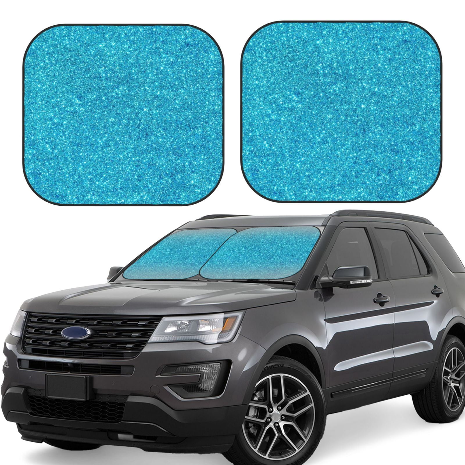 Disketp 2 Piece Blue Glitter Pattern Windshield Sunshades,Folding ...