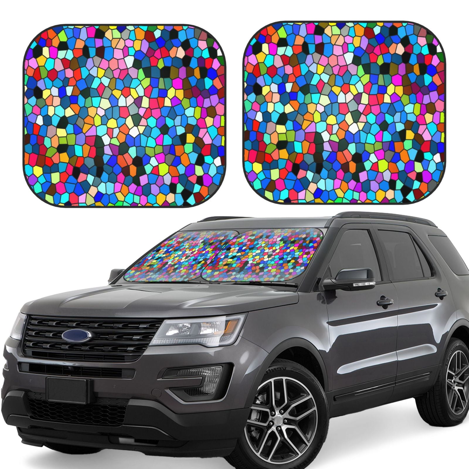 Disketp 2 Piece Colorful Tie Dye Stained Glass 2 Pattern Windshield ...