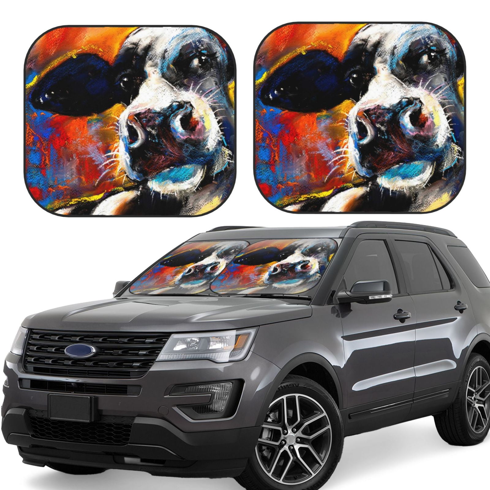 Disketp 2 Piece Cow Pattern Windshield Sunshades,Folding Windshield Sun ...