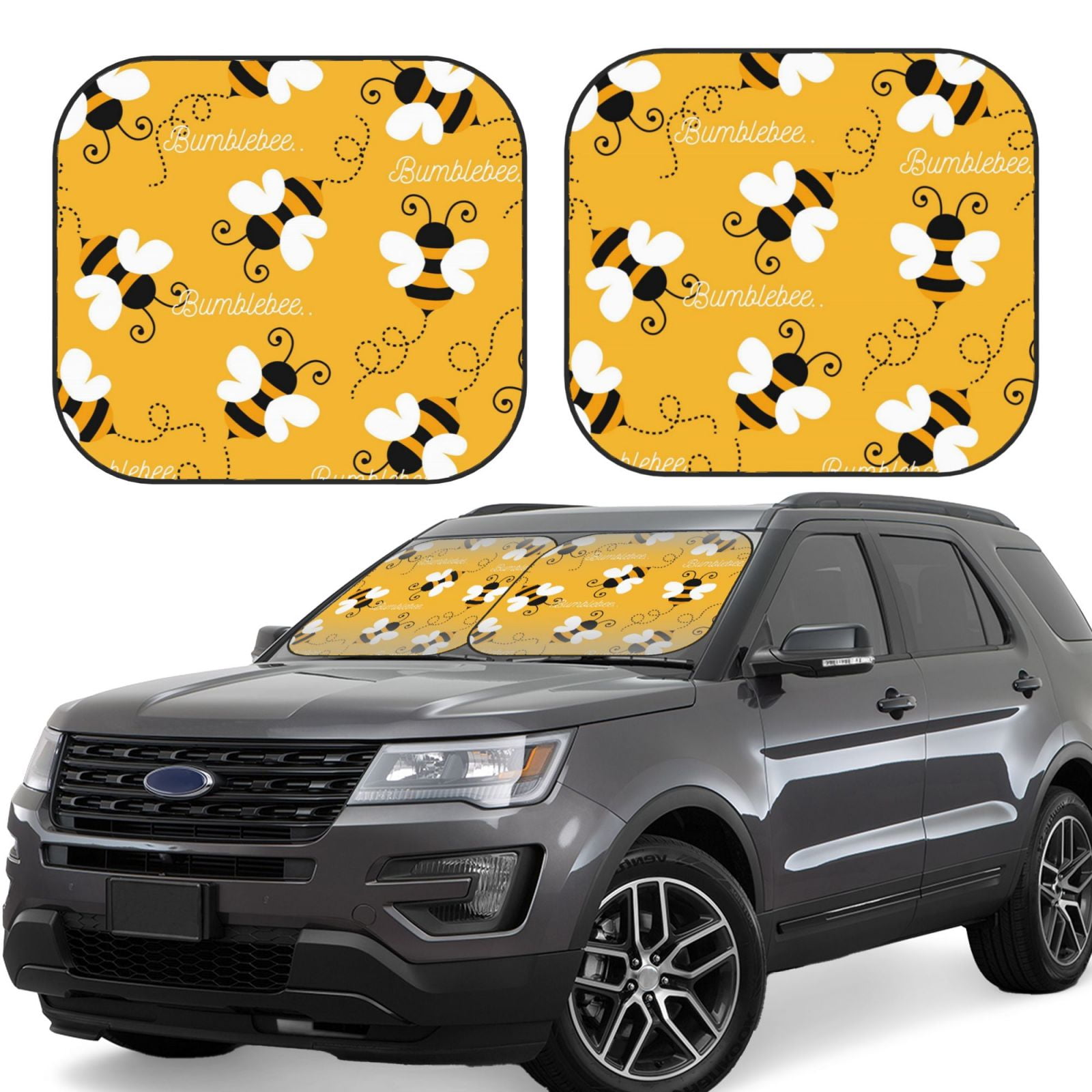 Disketp 2 Piece Cute Bee Butterfly Yelllow Pattern Windshield Sunshades ...