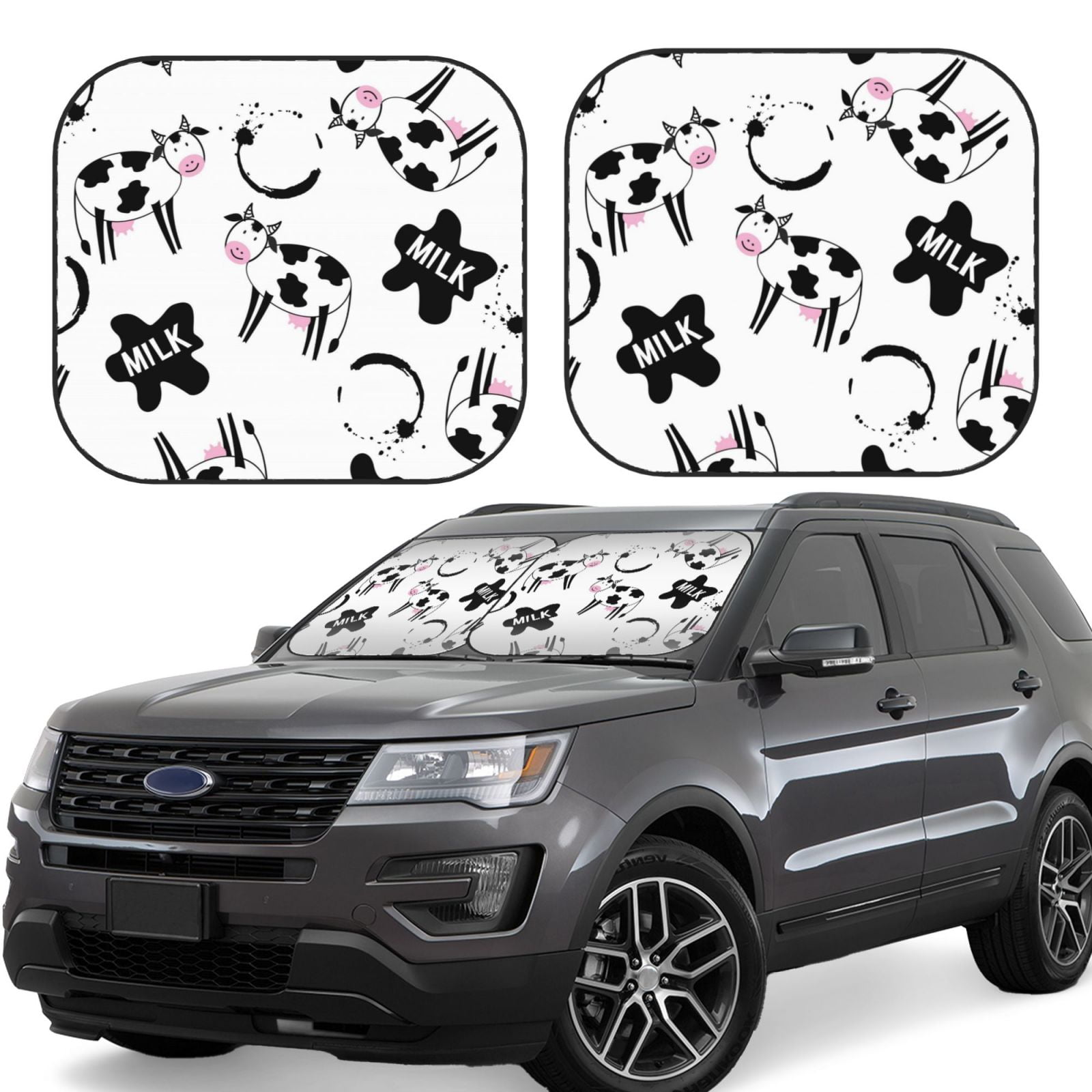 Disketp 2 Piece Cute Cow And Milk Stains Pattern Windshield Sunshades ...