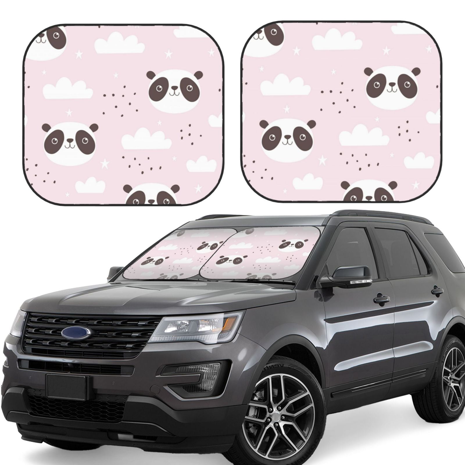 Disketp 2 Piece Cute Panda Pattern Windshield Sunshades,Folding ...