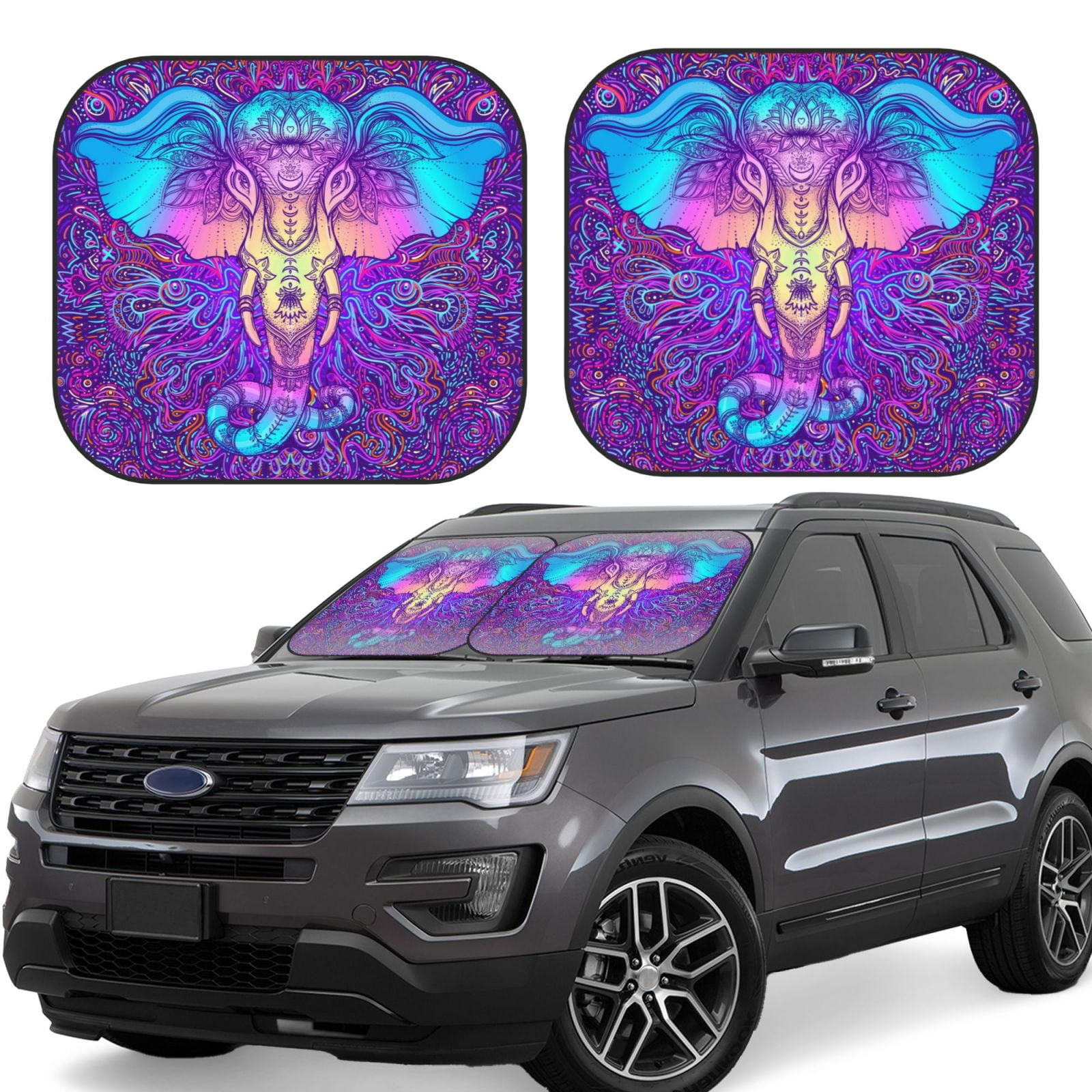 Disketp 2 Piece Elephant In Tribal Style Pattern Windshield Sunshades ...