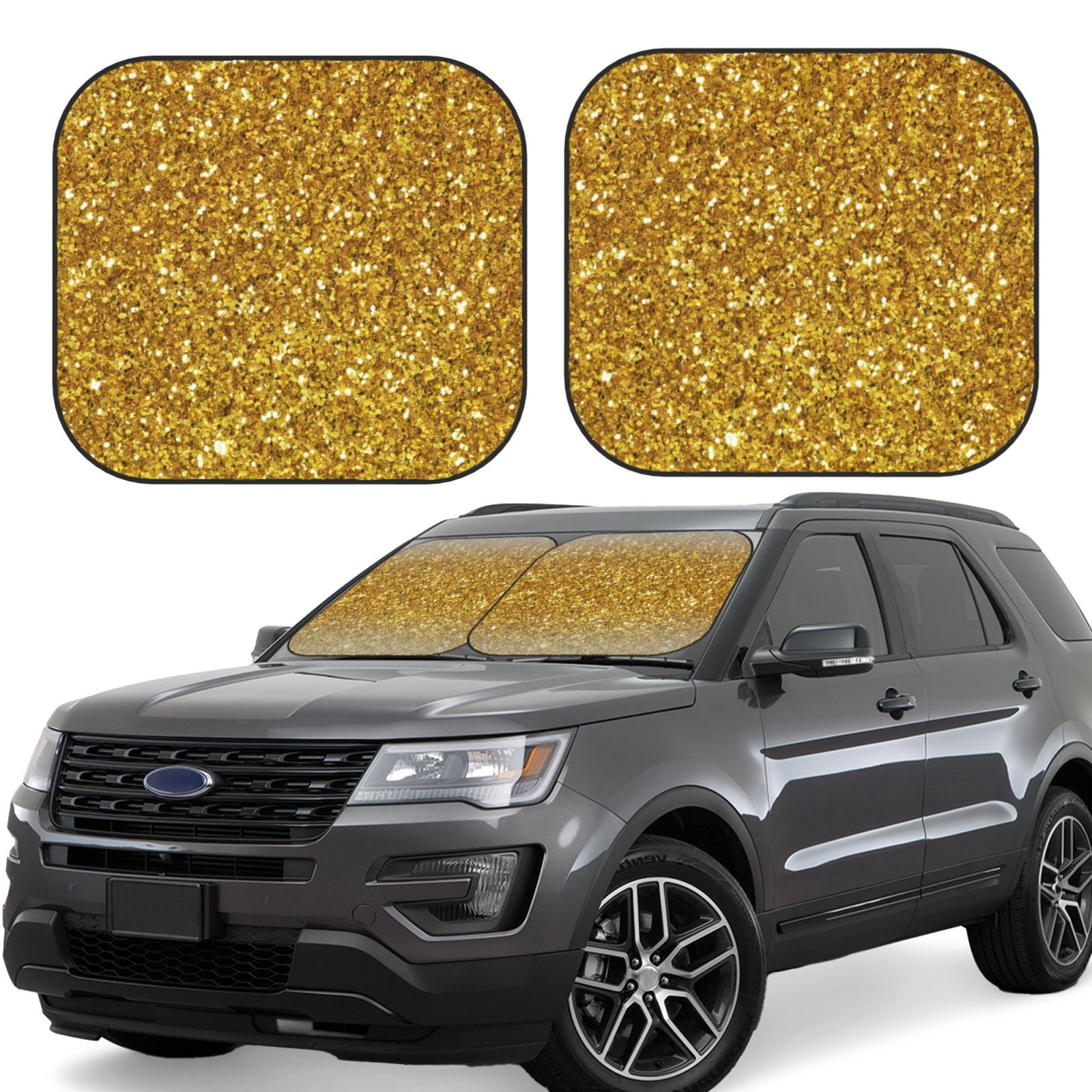 Disketp 2 Piece Gold Glitter Pattern Windshield Sunshades,Folding ...