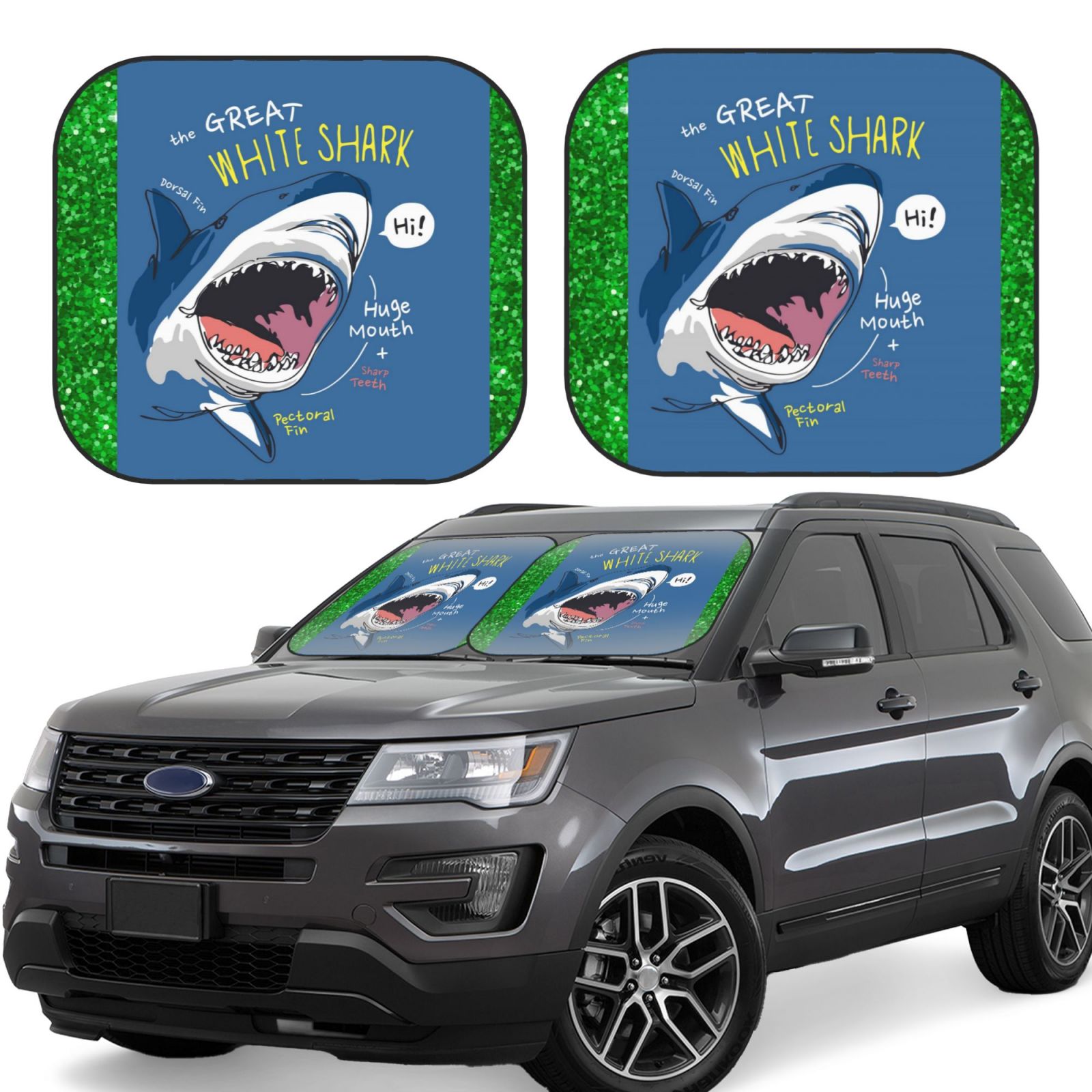 Disketp 2 Piece Great White Shark Pattern Windshield Sunshades,Folding ...