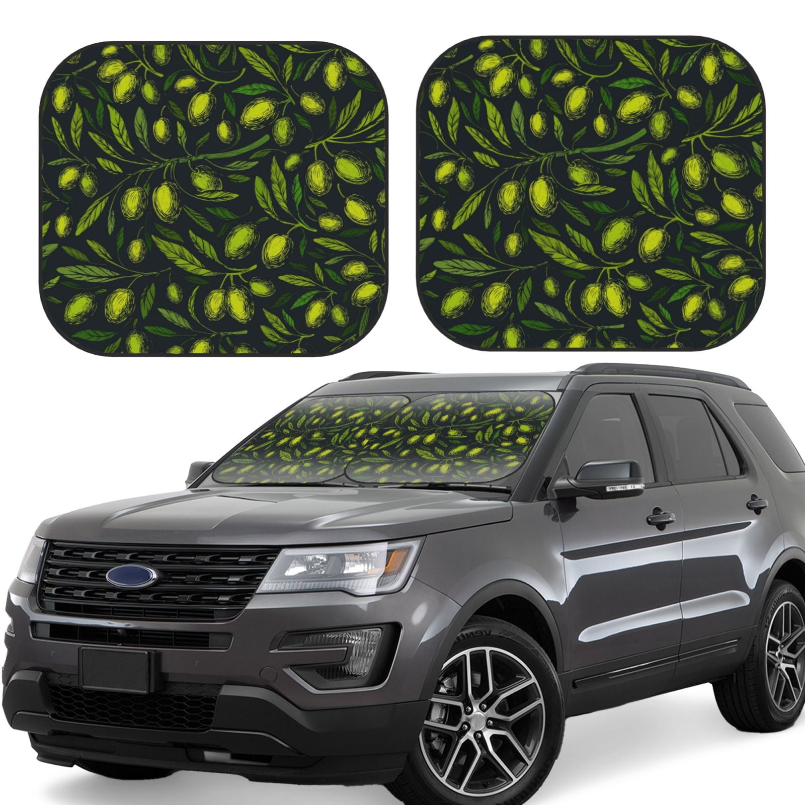 Disketp 2 Piece Green Branch Olive Pattern Windshield Sunshades,Folding ...