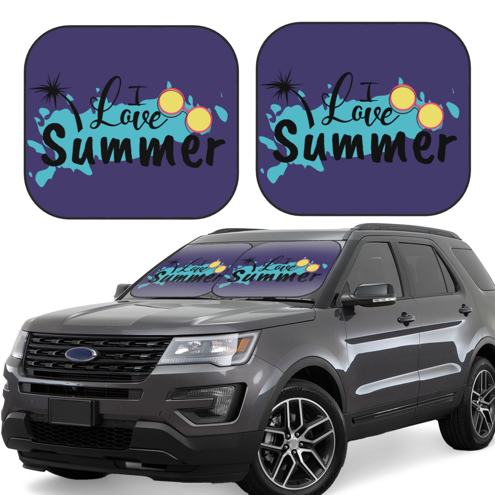 Disketp 2 Piece I Love Summer Pattern Windshield Sunshades,Folding ...