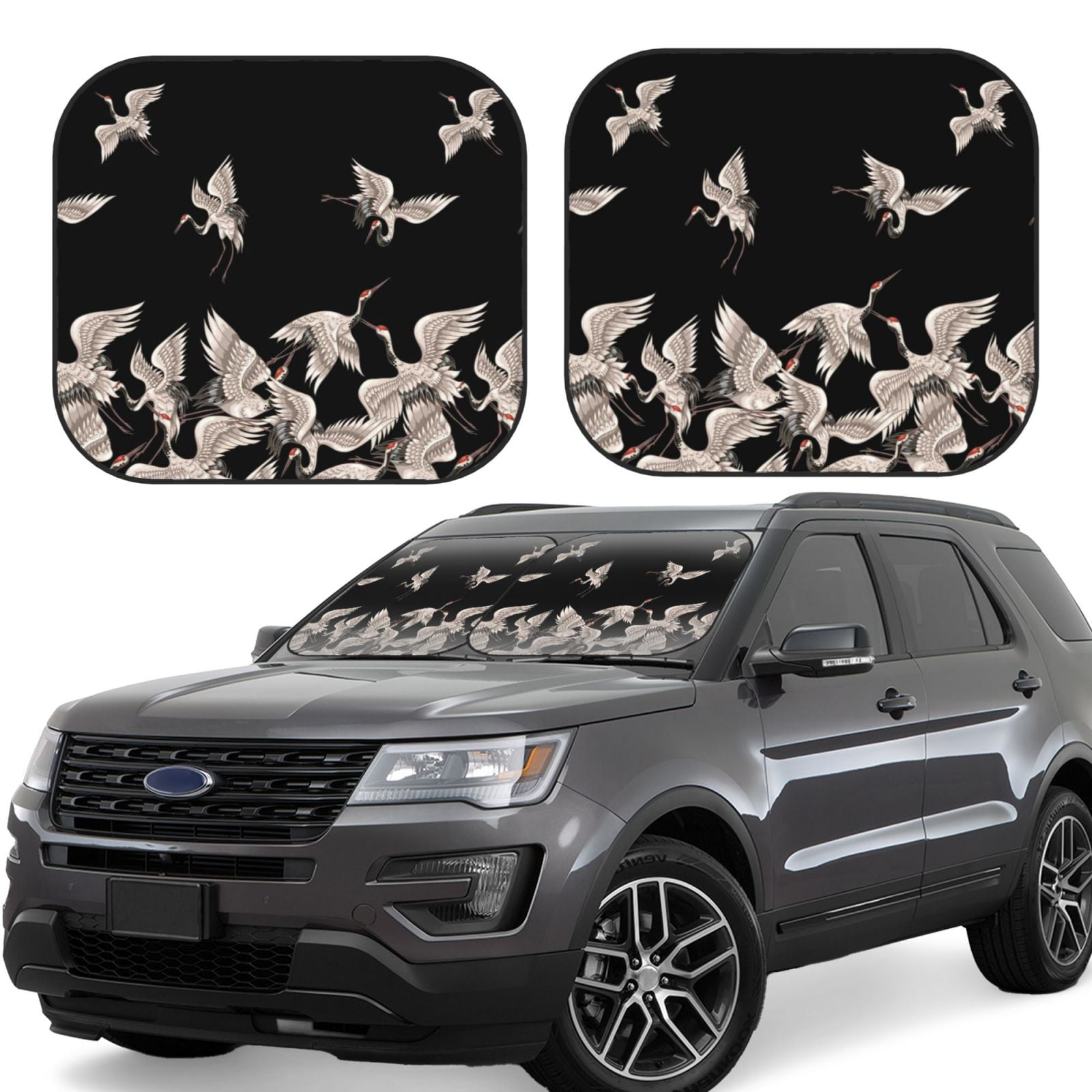 Disketp 2 Piece Japanese White Crane Pattern Windshield Sunshades ...