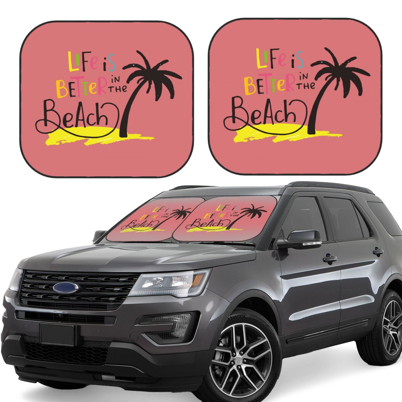 Disketp 2 Piece Let'S Go Beach Pattern Windshield Sunshades,Folding ...