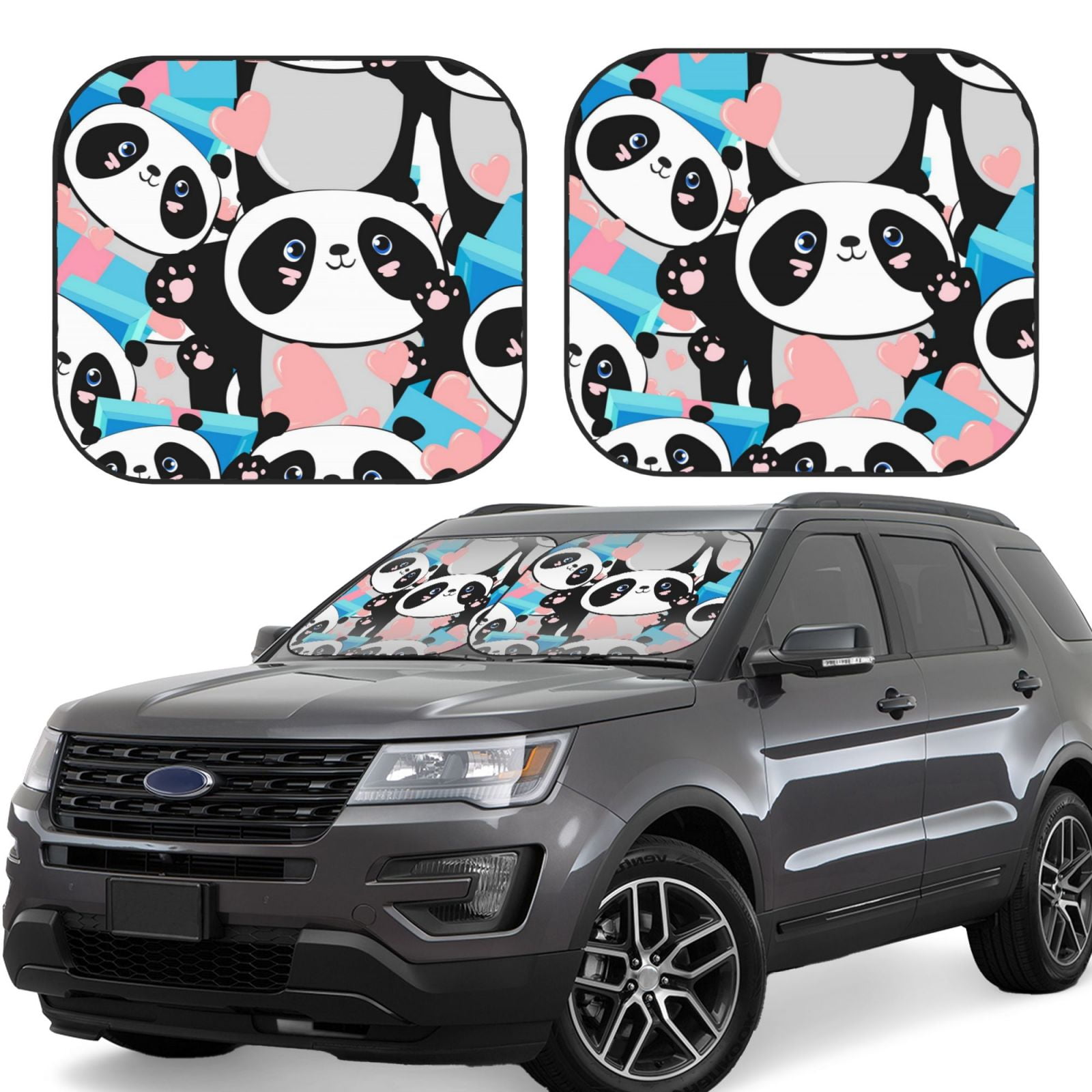 Disketp 2 Piece Panda Cute Pink Hearts Pattern Windshield Sunshades ...