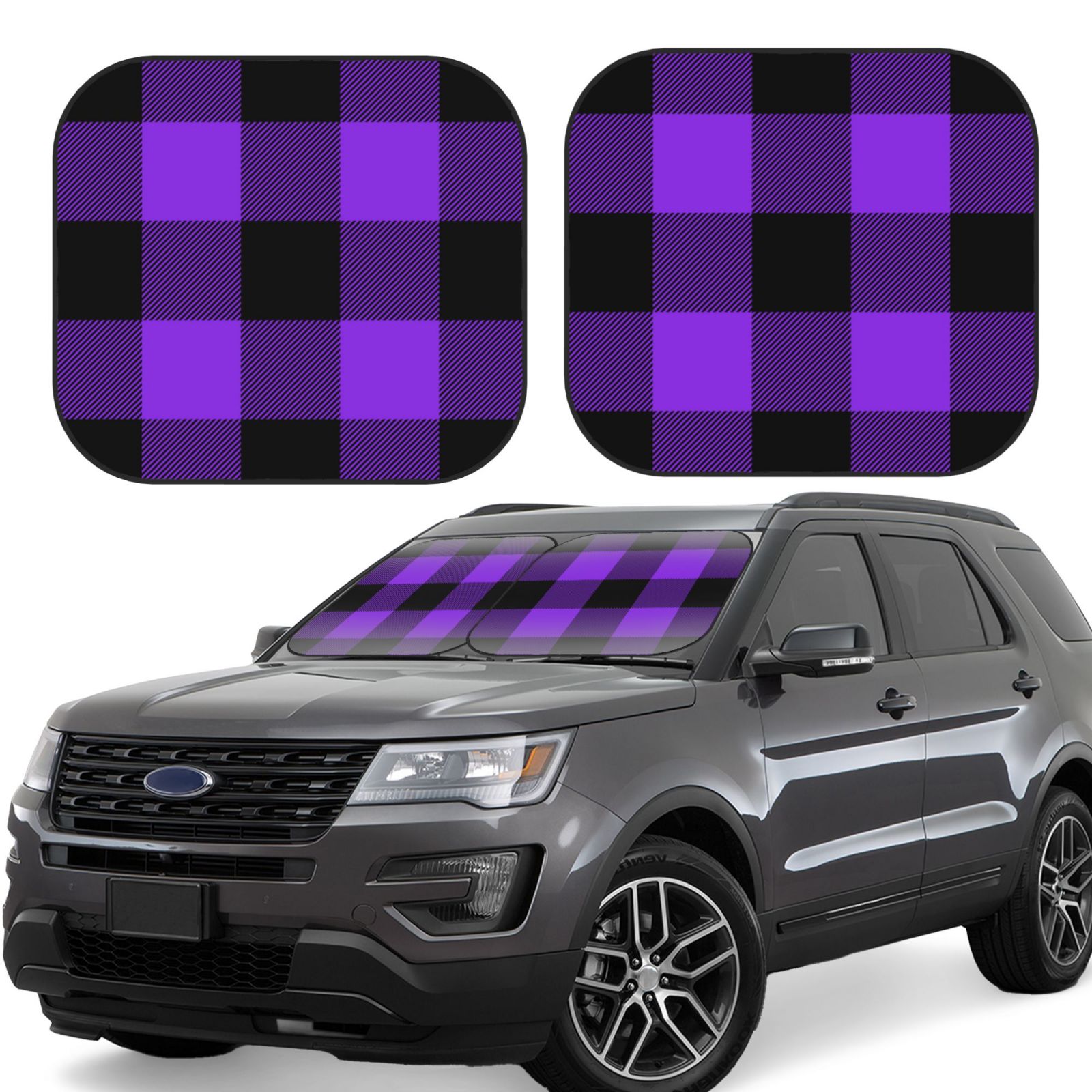 Disketp 2 Piece Purple Buffalo Plaid Pattern Windshield Sunshades ...