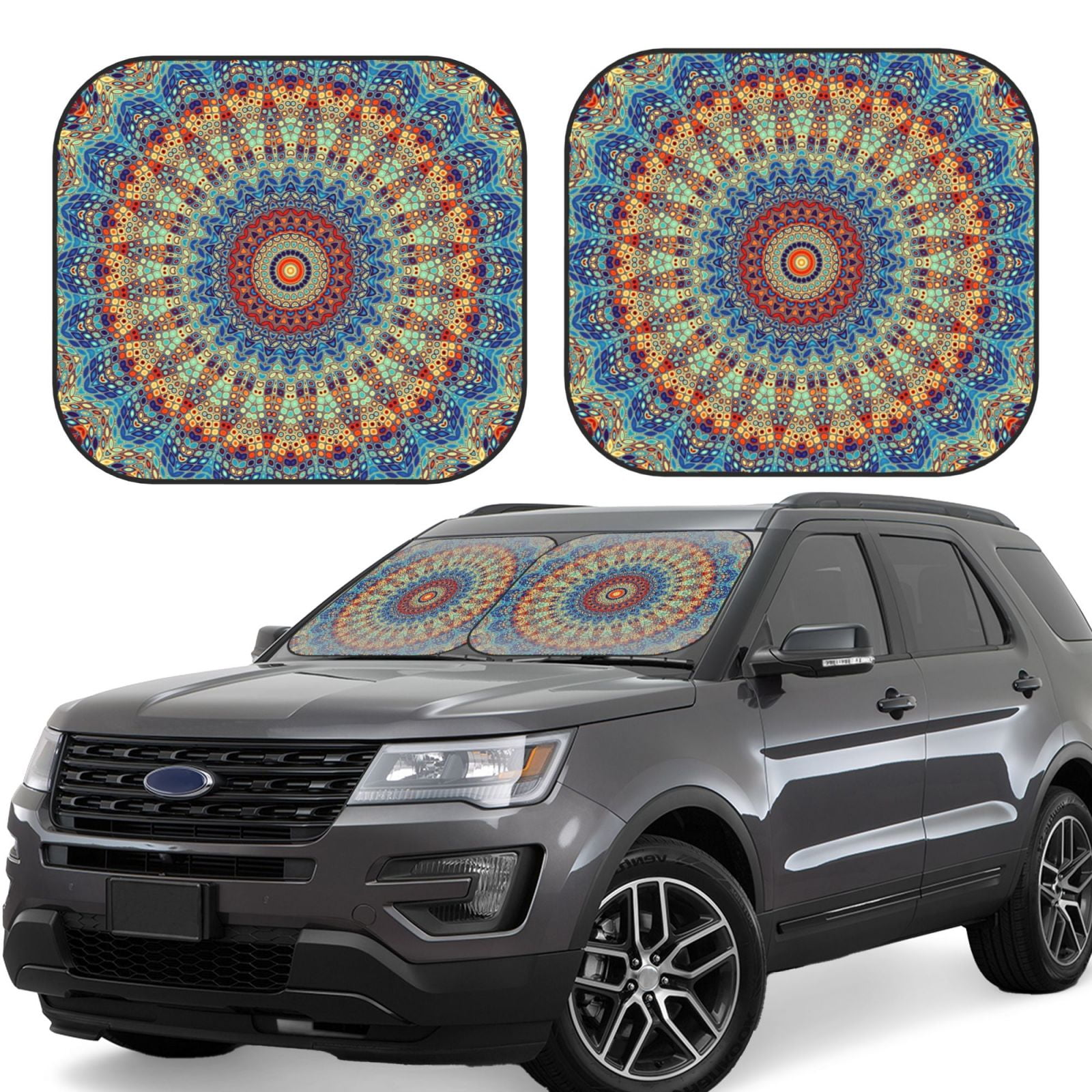 Disketp 2 Piece Round Mandala Pattern Windshield Sunshades,Folding ...