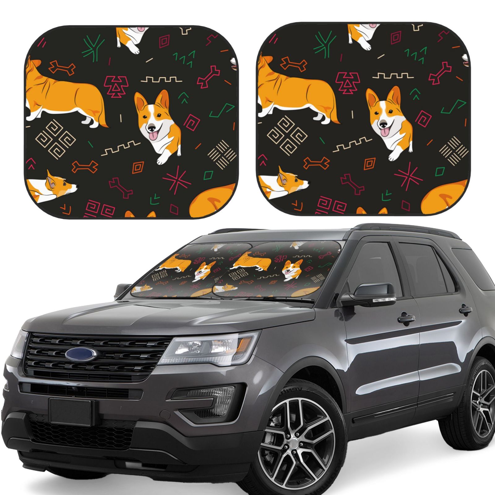 Disketp 2 Piece Royal Corgi Pattern Windshield Sunshades,Folding ...