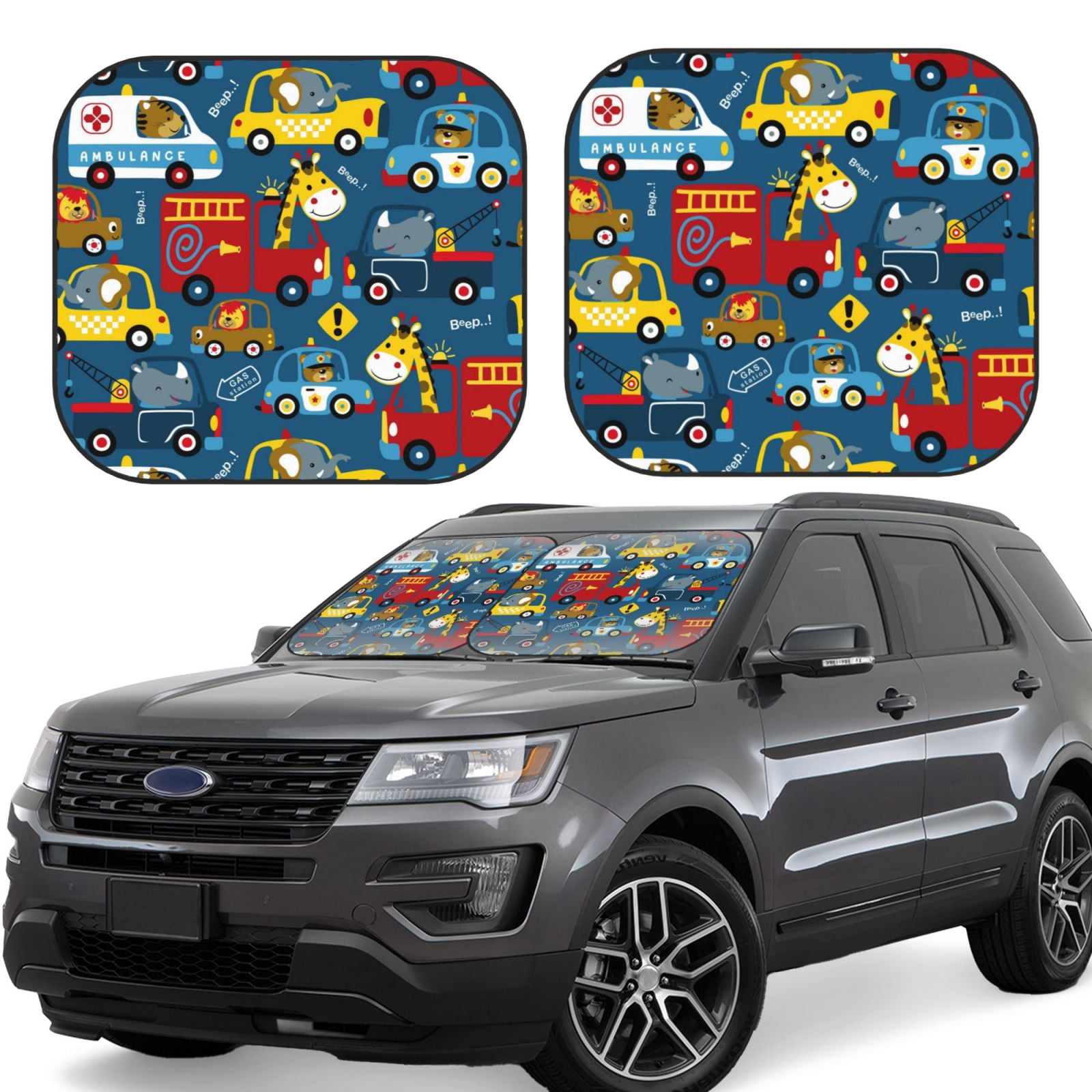 Disketp 2 Piece Vehicles Cartoon With Funny Drivers Pattern Windshield ...