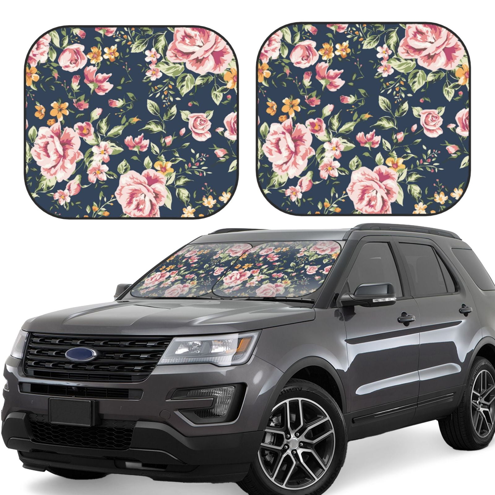 Disketp 2 Piece Vintage Floral Pattern Windshield Sunshades,Folding Windshield Sun Shade For Car ...