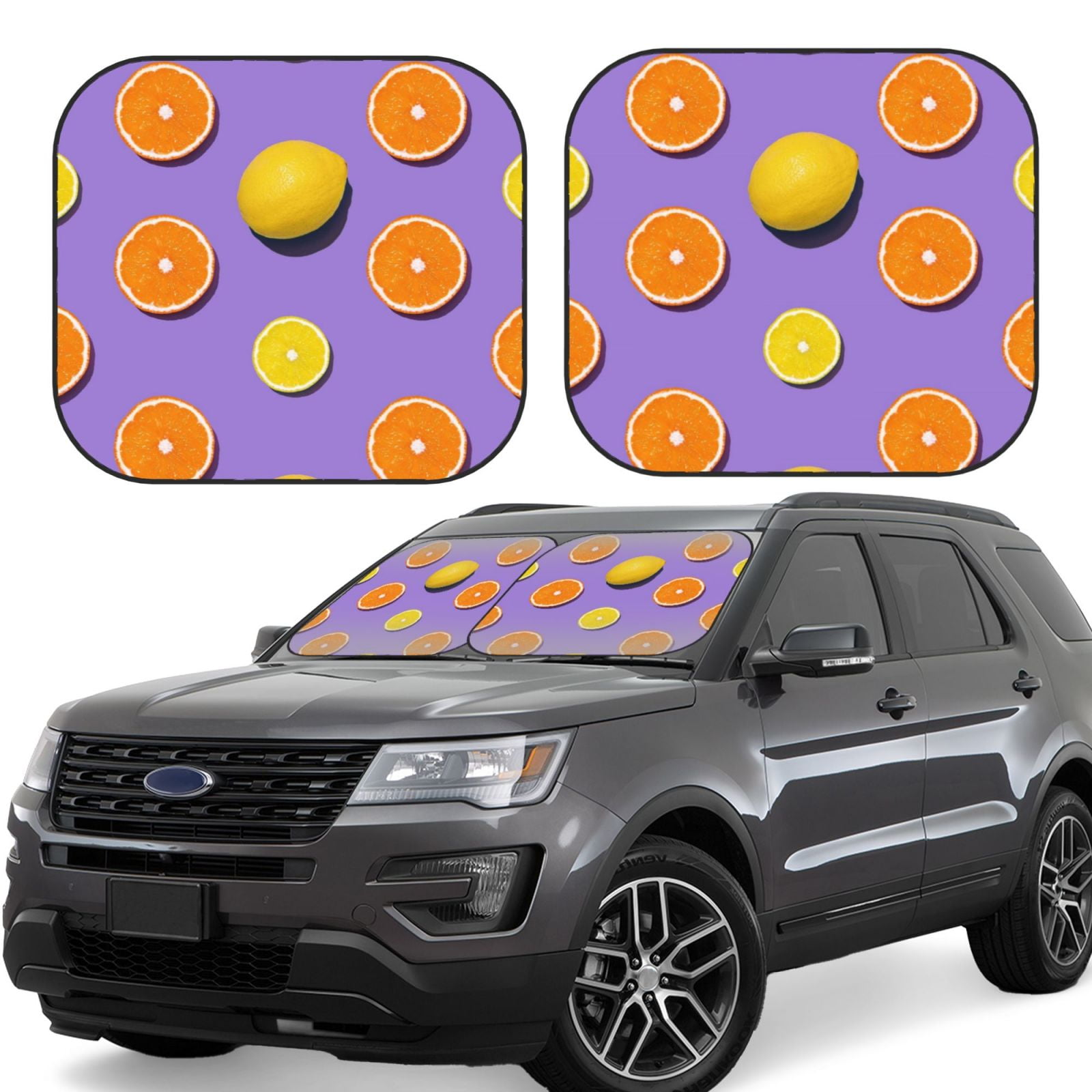 Disketp 2 Piece Yellow Lemon And Orange Pattern Windshield Sunshades ...