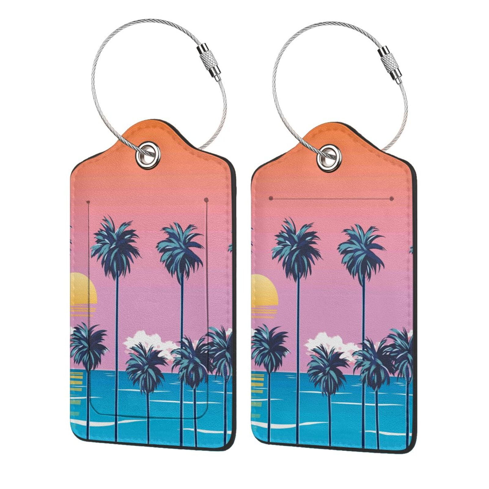 Disketp 4 Pcs Luggage Tag For Suitcase,Beach With Palm Trees Leather ...