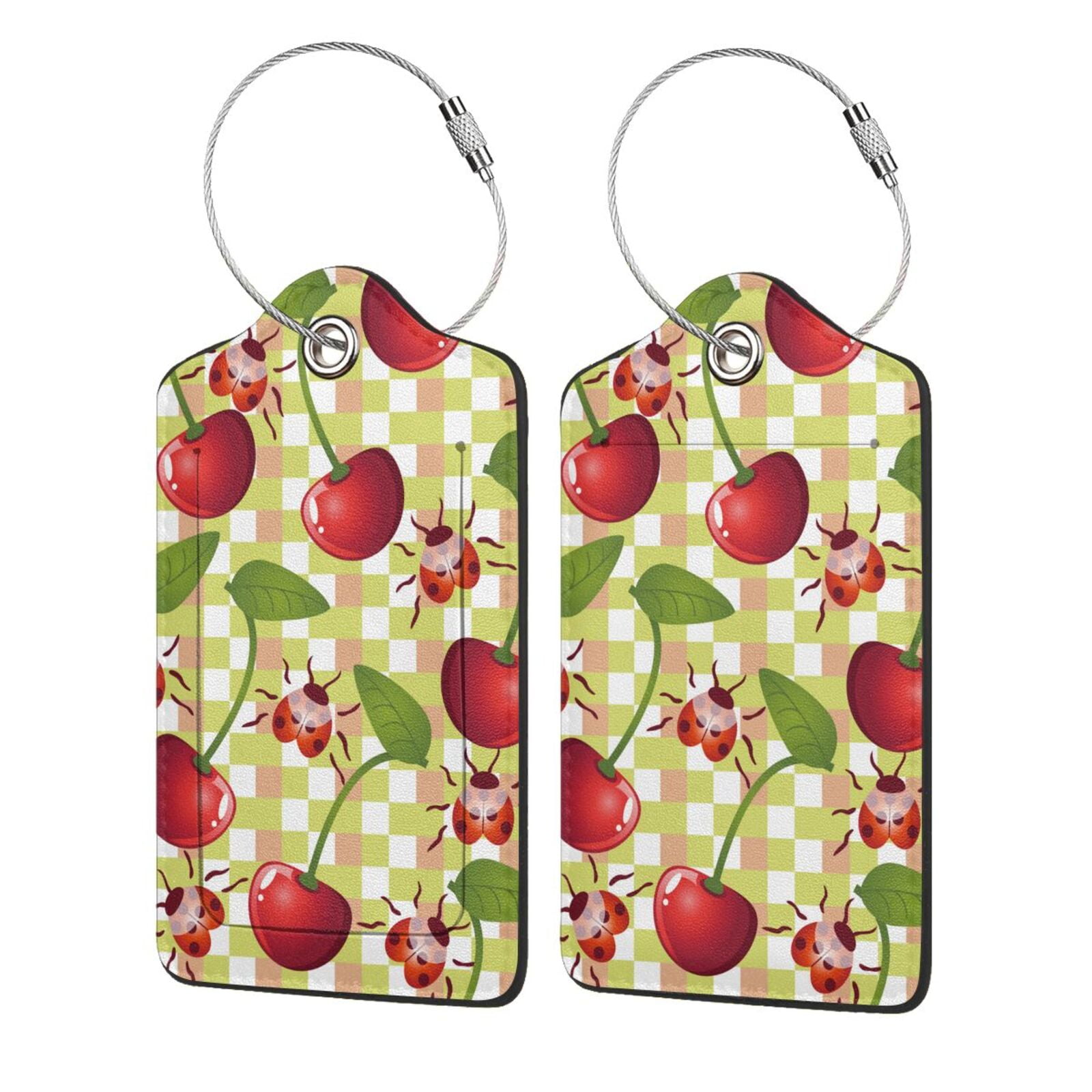 Disketp 4 Pcs Luggage Tag For Suitcase,Cherries And Ladybirds Leather ...