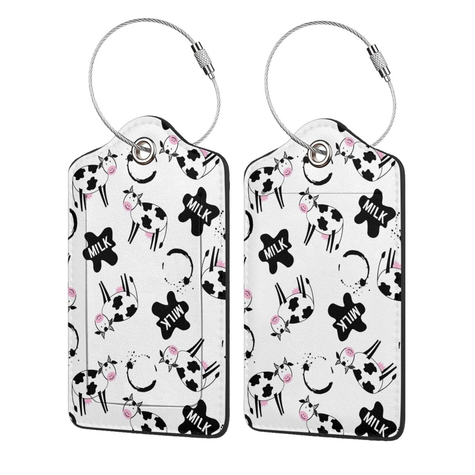 Disketp 4 Pcs Luggage Tag For Suitcase,Cute Cow And Milk Stains Leather ...