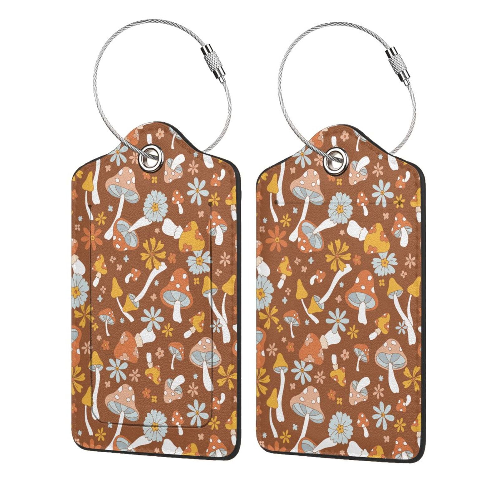 Disketp 4 Pcs Luggage Tag For Suitcase,Floral Hippie Mushrooms Leather ...