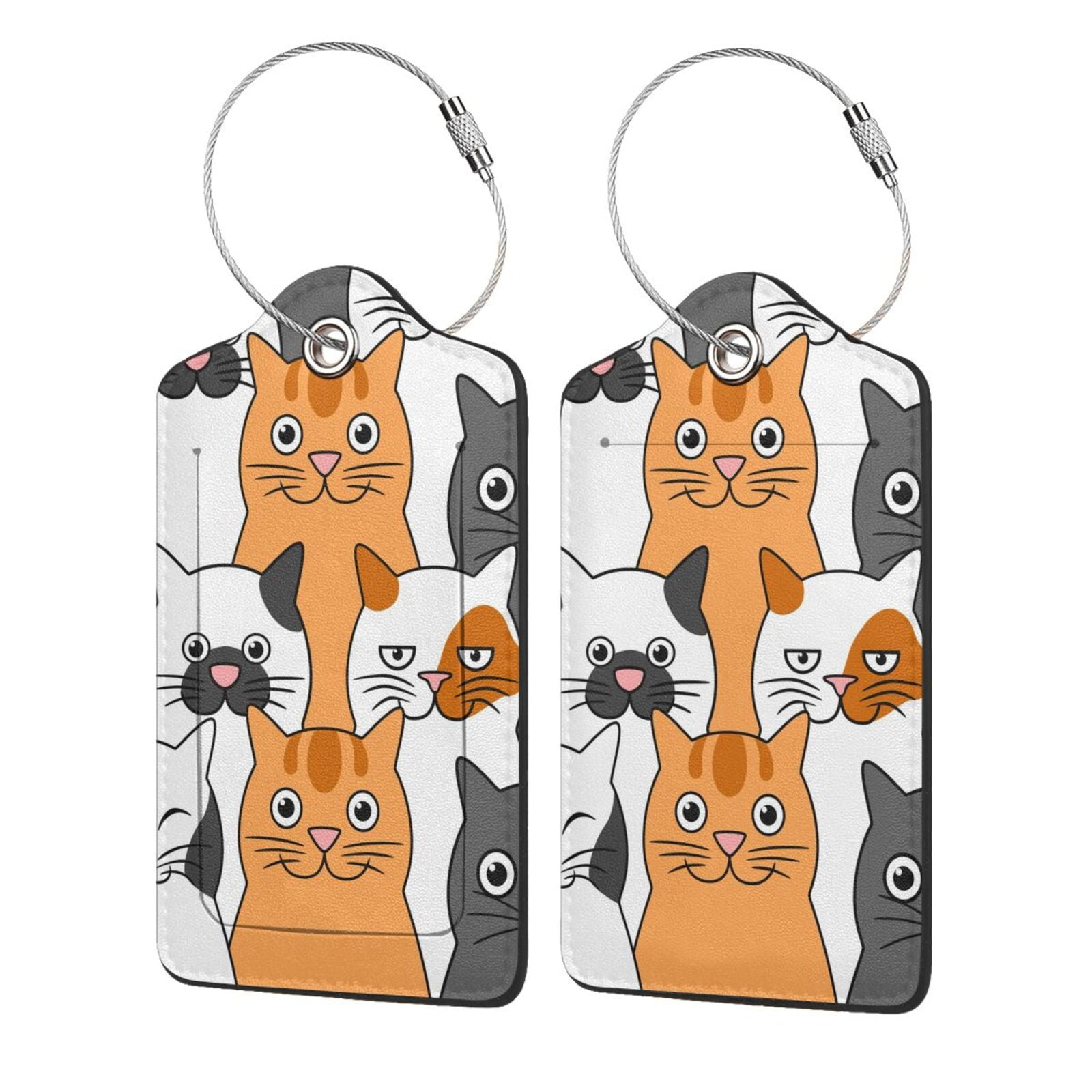 Disketp 4 Pcs Luggage Tag For Suitcase,Funny Cats Leather Baggage Tag ...