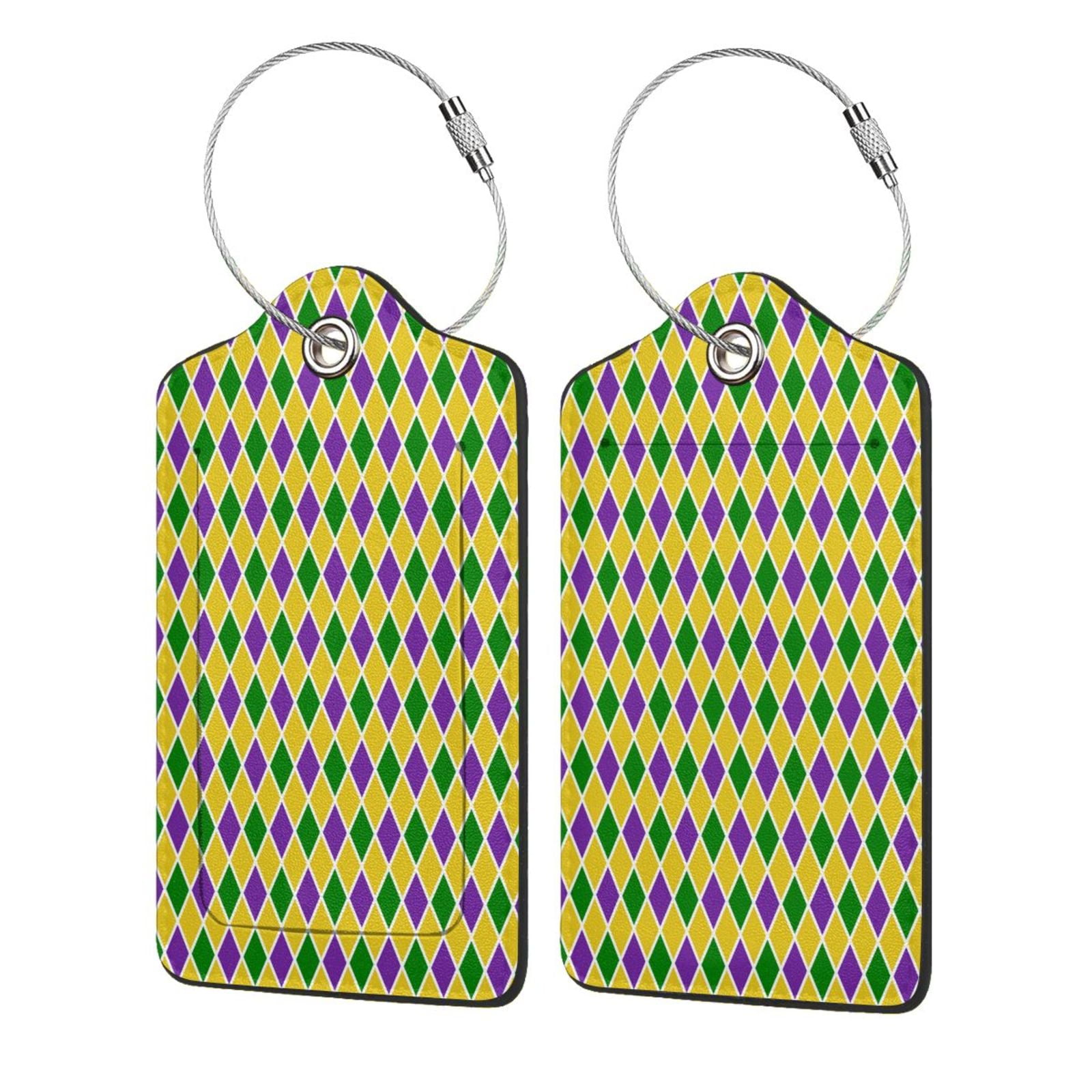 Disketp 4 Pcs Luggage Tag For Suitcase,Mardi Gras Purple Yellow Plaid ...