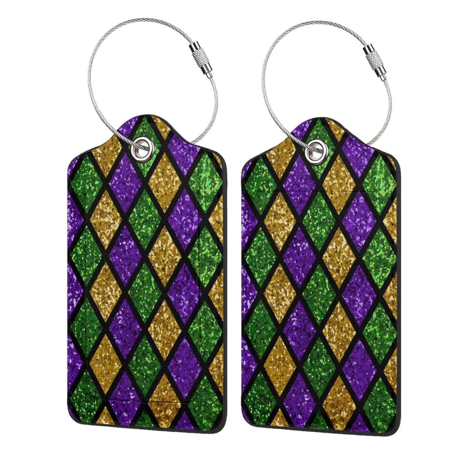 Disketp 4 Pcs Luggage Tag For Suitcase,Mardi Gras Shiny Green Purple ...
