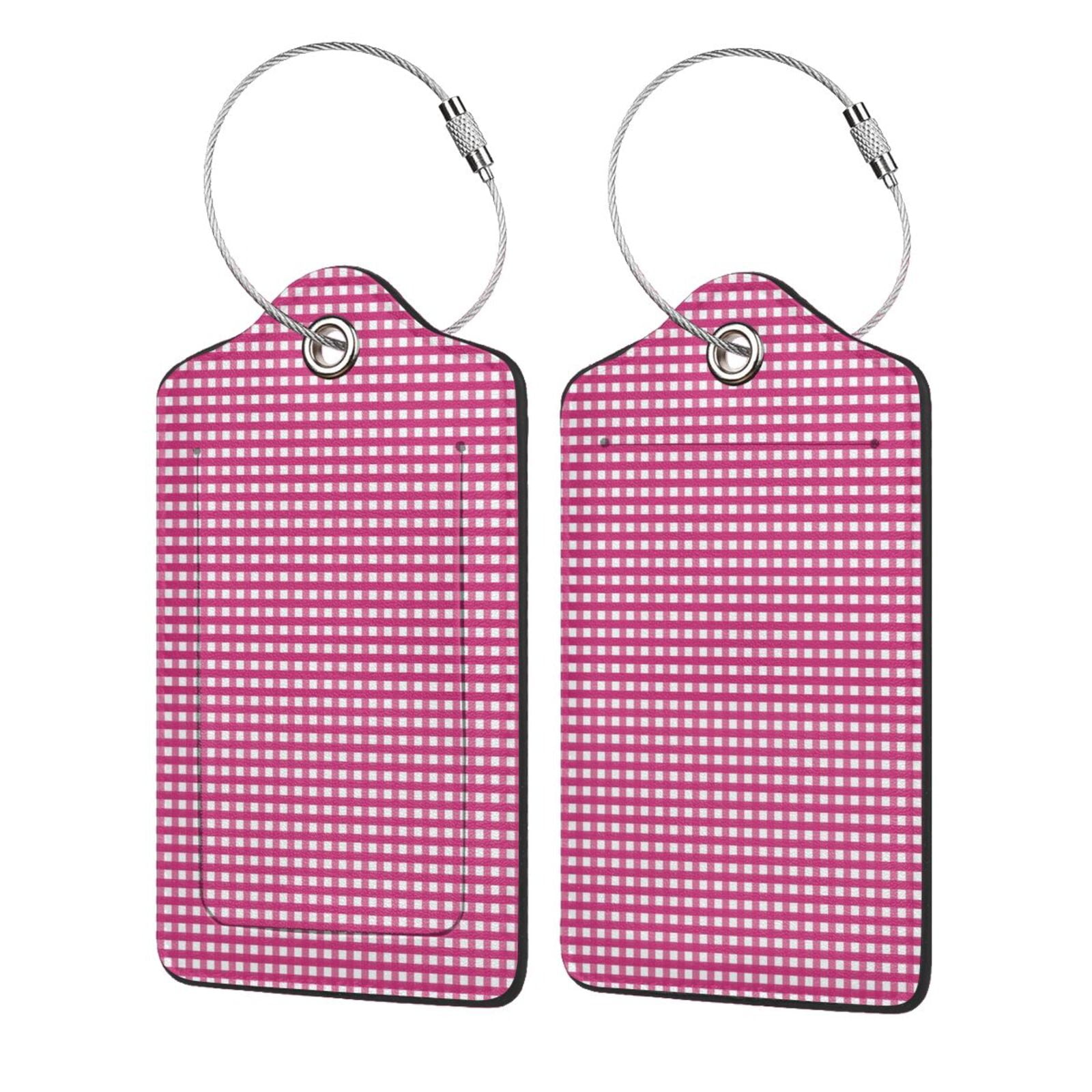 Disketp 4 Pcs Luggage Tag For Suitcase,Pink Gingham Leather Baggage Tag ...