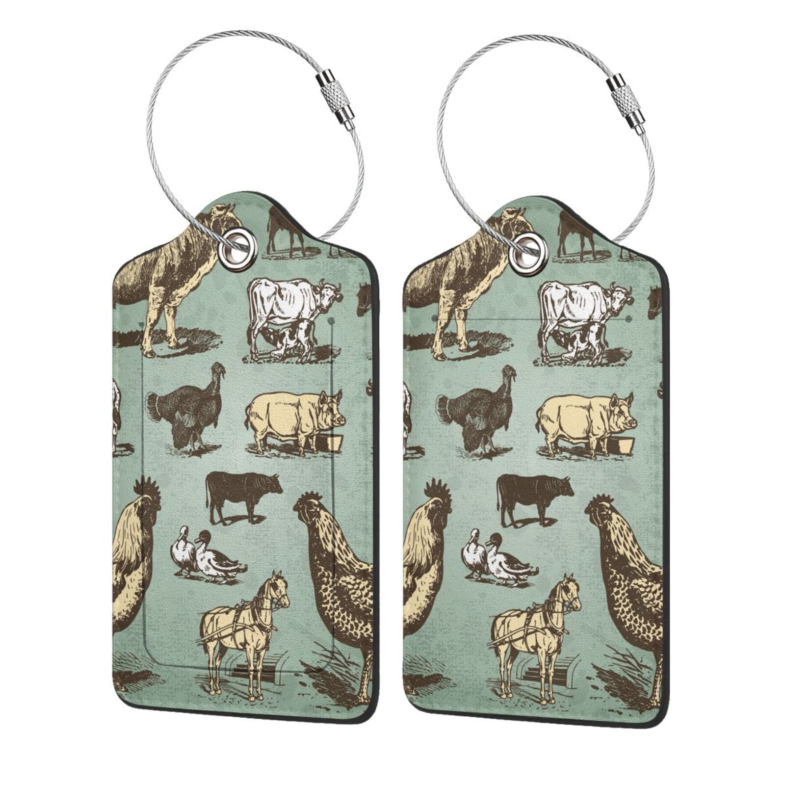 Disketp 4 Pcs Luggage Tag For Suitcase,Vintage Farm Animals Leather ...
