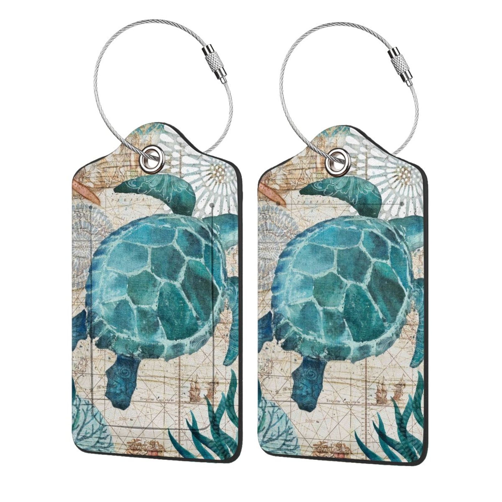 Disketp 4 Pcs Luggage Tag For Suitcase,Watercolor Sea Turtle Leather ...