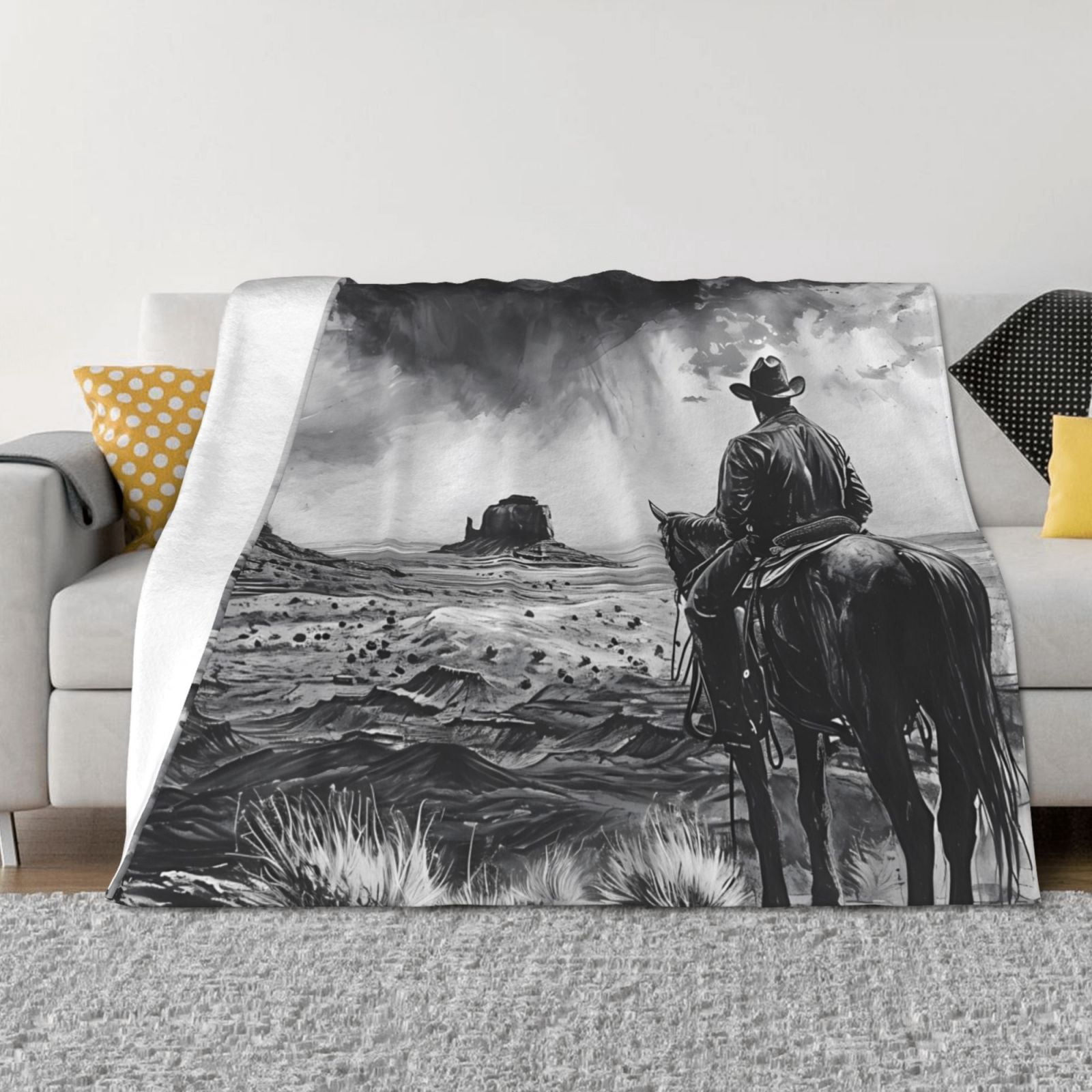 Disketp 60s Black White Western Cowboy Flannel Blankets - Thick and ...