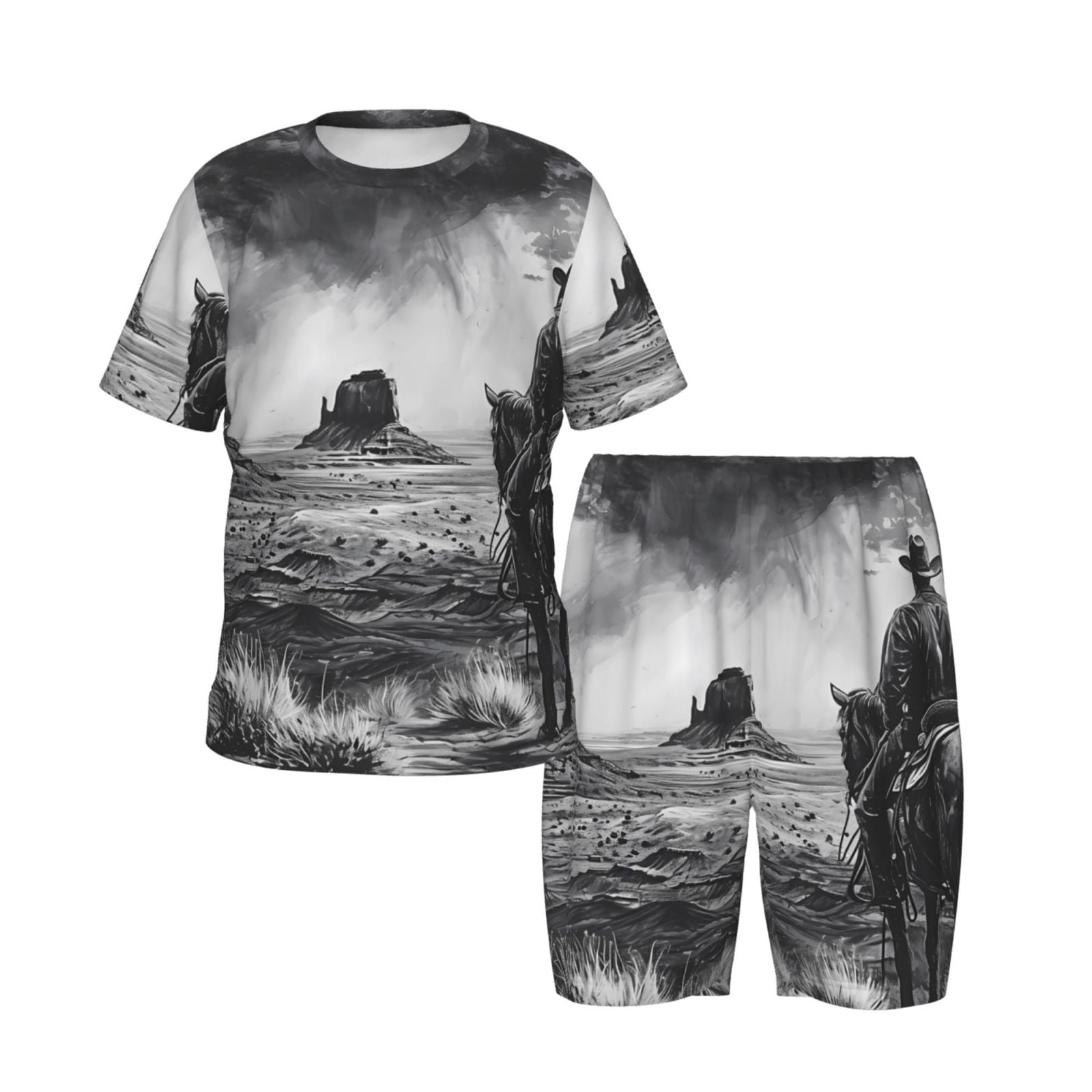 Disketp 60s Black White Western Cowboy for Kids Short Sleeve Pajamas ...