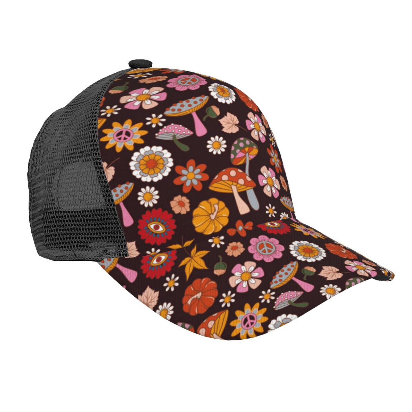 Disketp 70s Groovy Hippie Retro Print Trucker Hat Men Women - Mesh ...