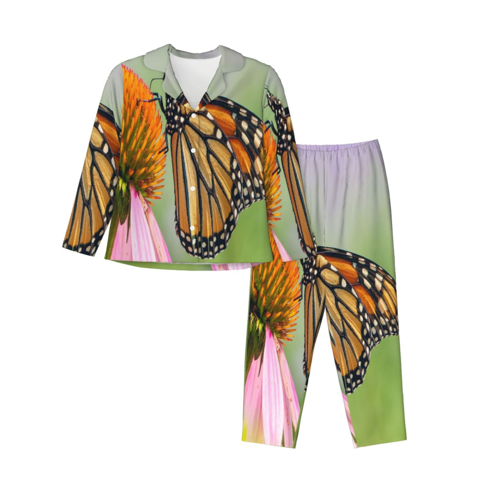 Disketp A monarch butterfly Pajamas Set Long Sleeve Sleepwear Womens ...