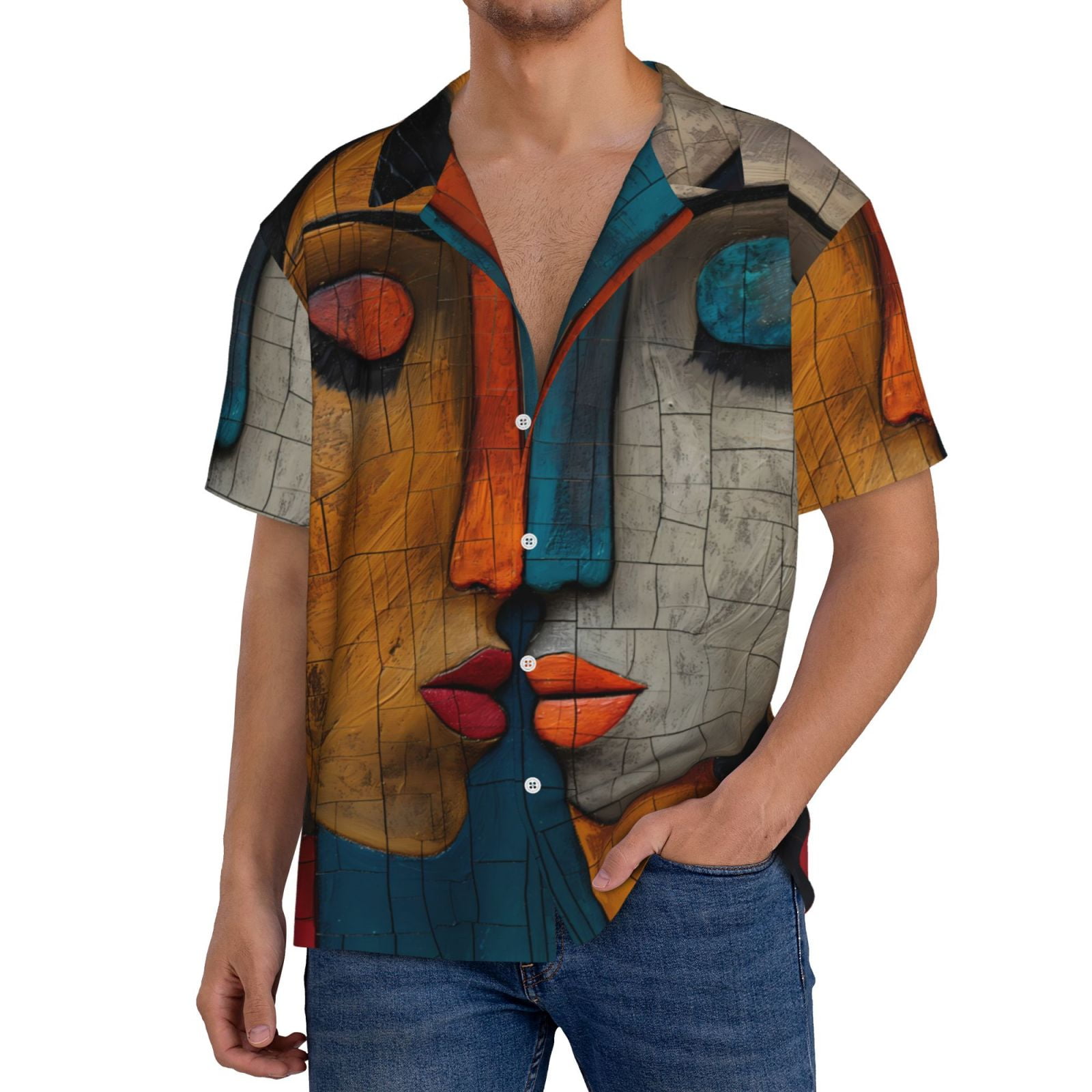 Disketp Abstract Colorful Duality Men's Hawaiian, Shirts Button Down ...