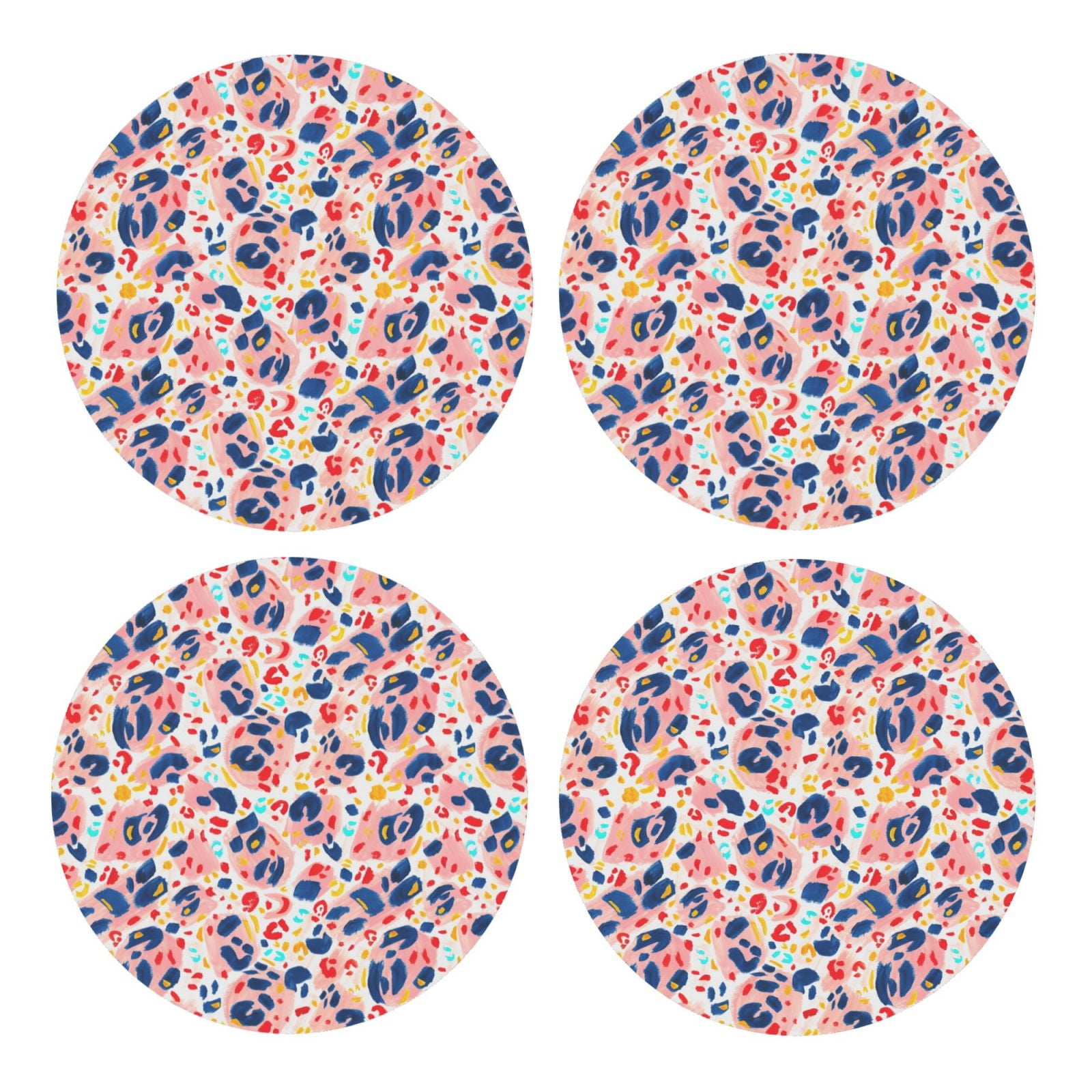 Disketp Abstract Leopard Print MDF Cork Coaster 4 Pcs - Absorbent ...